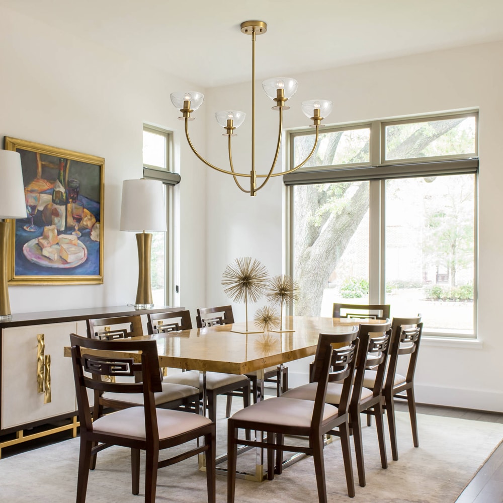 Wonderindoor 4 -Light Brushed Gold Clear glass Metal Chandelier in the ...