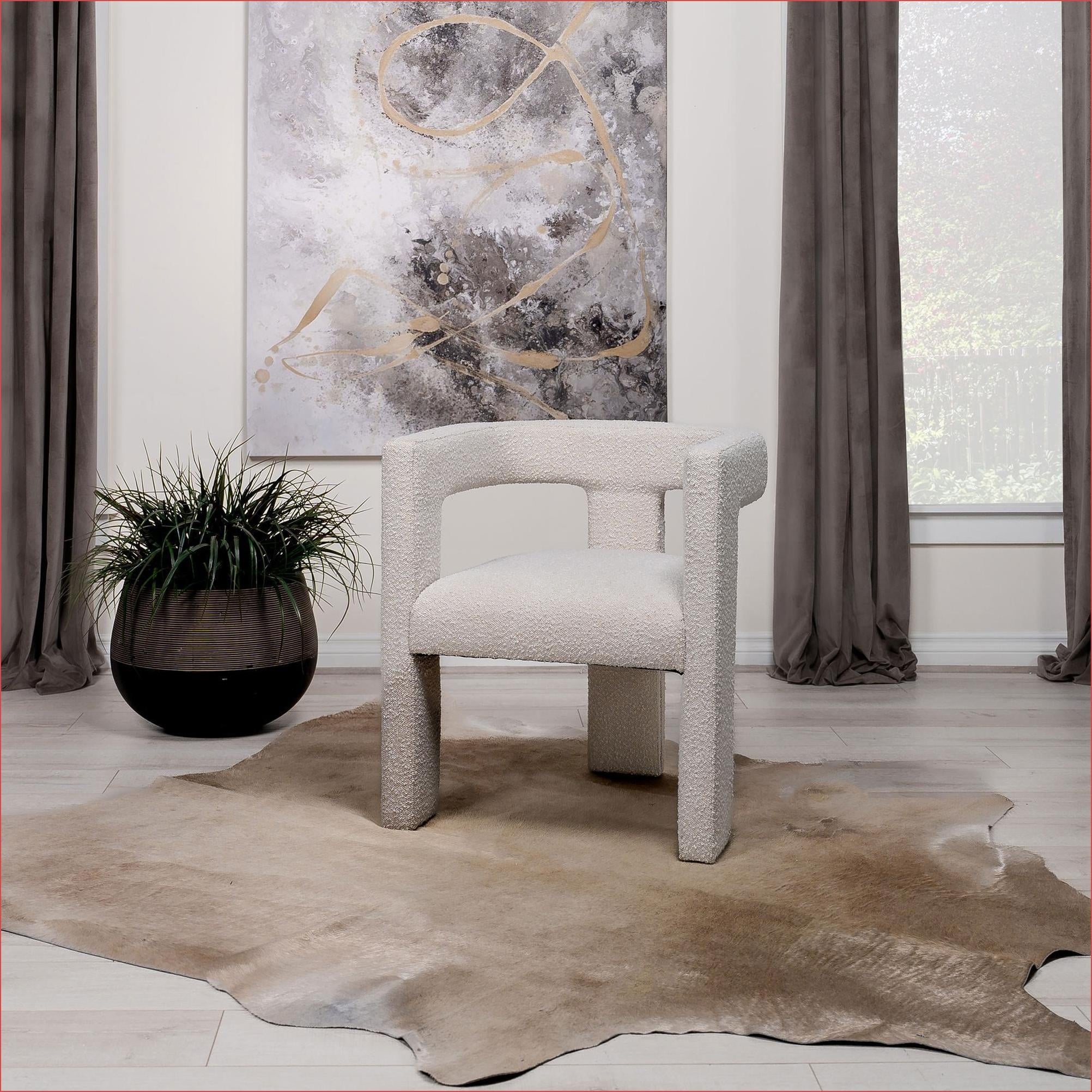 Watnature Contemporary Off-White Boucle Upholstered Accent Side Chair ...