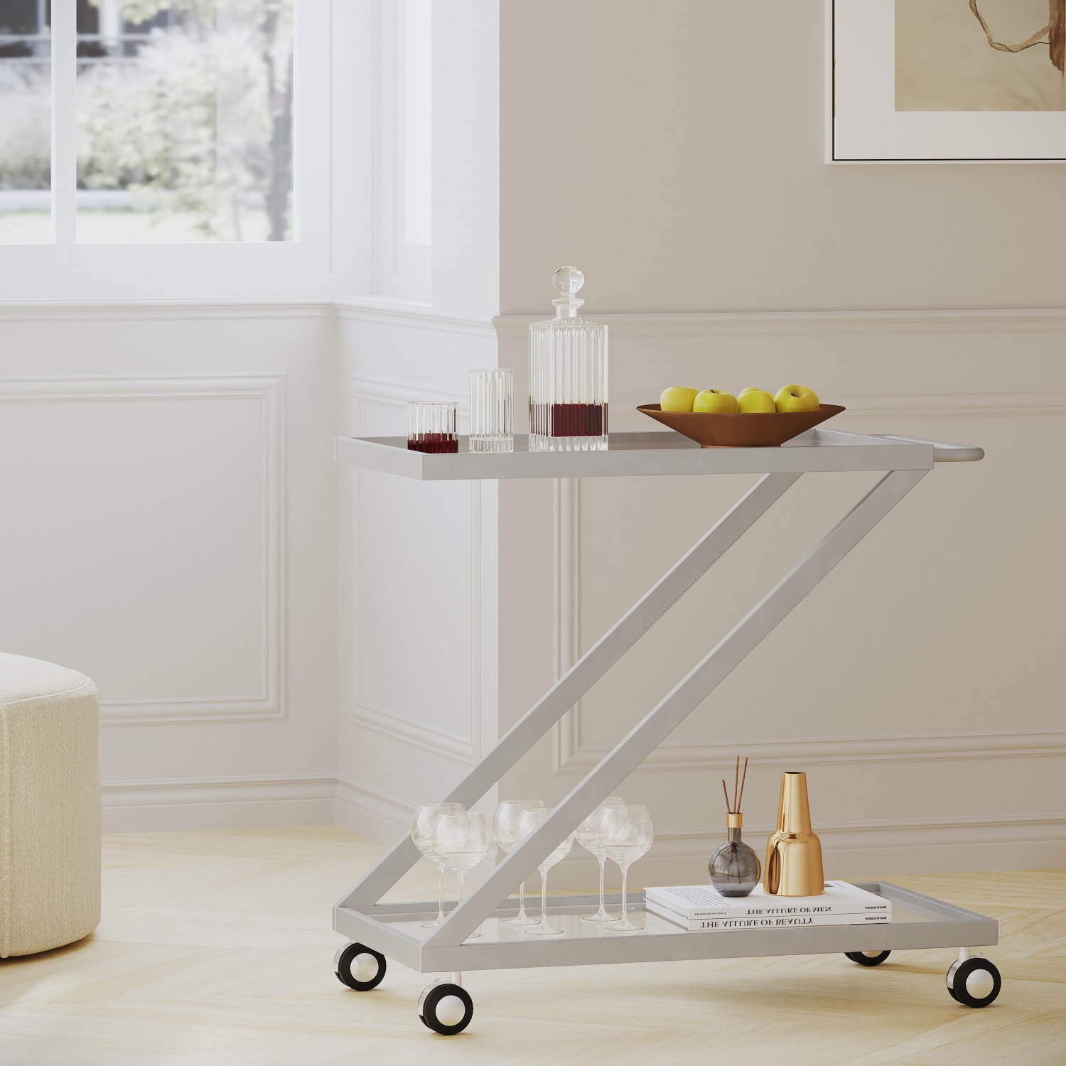 Streamdale Furniture Streamdale Z-Shaped Bar Cart with Glass Shelves ...