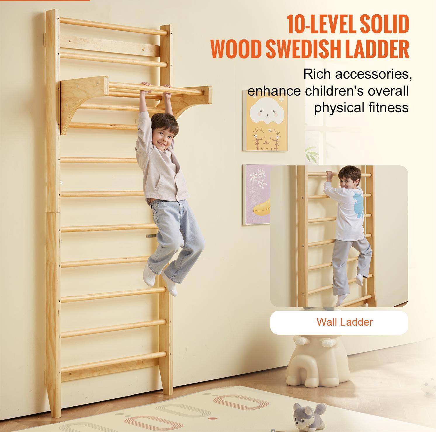 SVOPES 10Level Wooden Indoor Ladder Wall Wood Commercial/Residential ...