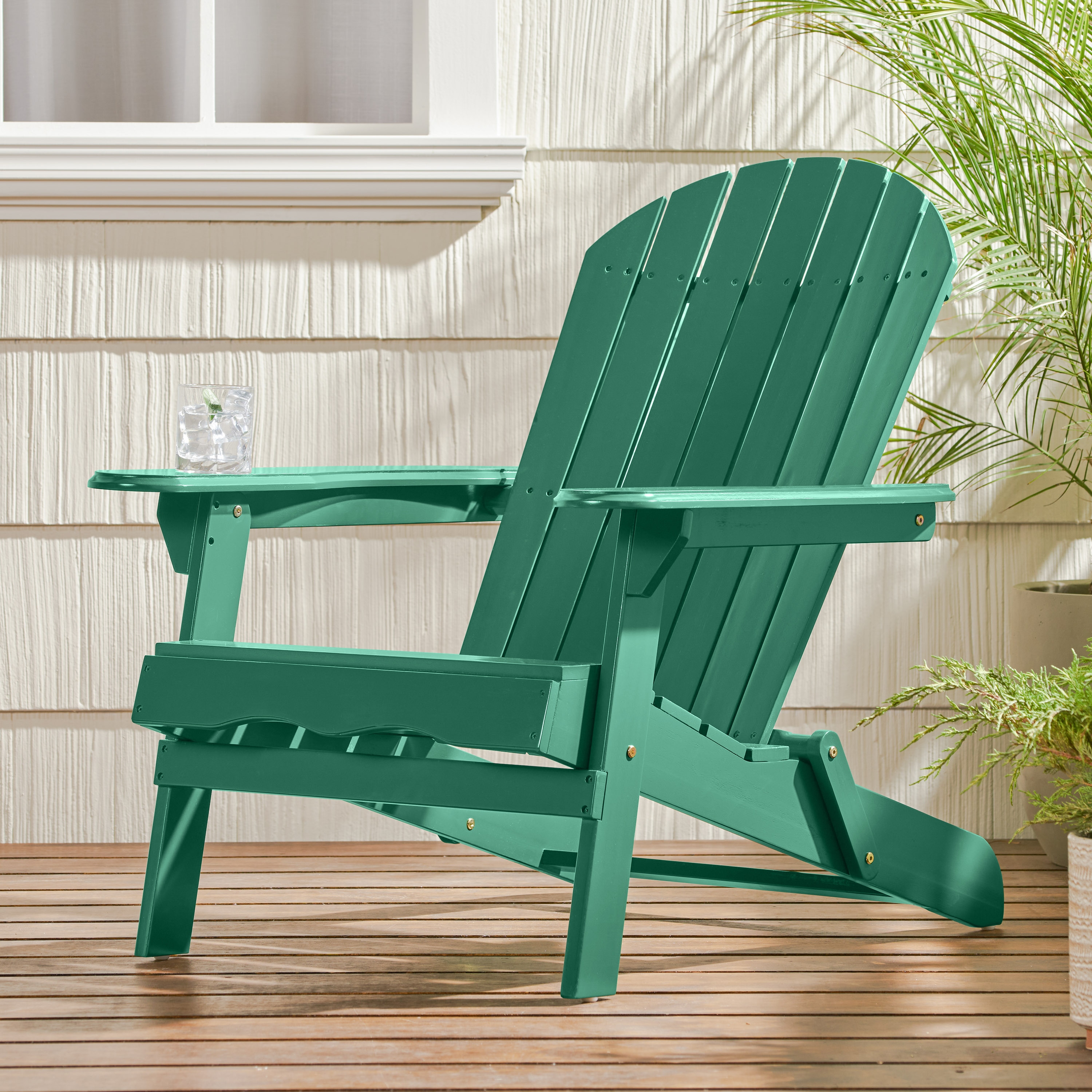 Moda Furnishings Classic Green Wood Frame Stationary Adirondack Chair ...
