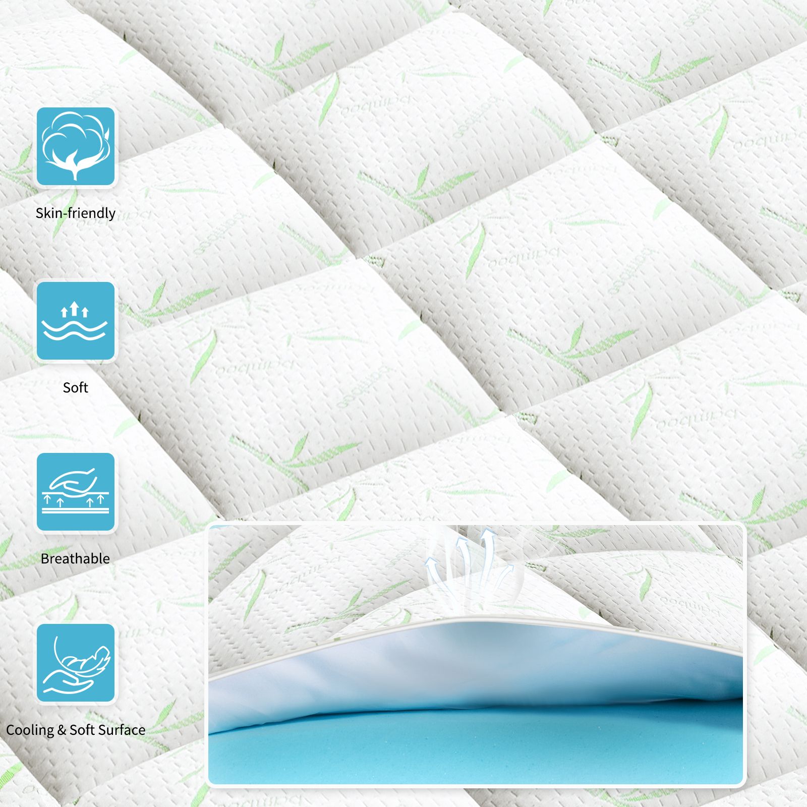 OOU Double-layer 2-inch gel memory foam Cool Pillow Top for Back Pain ...