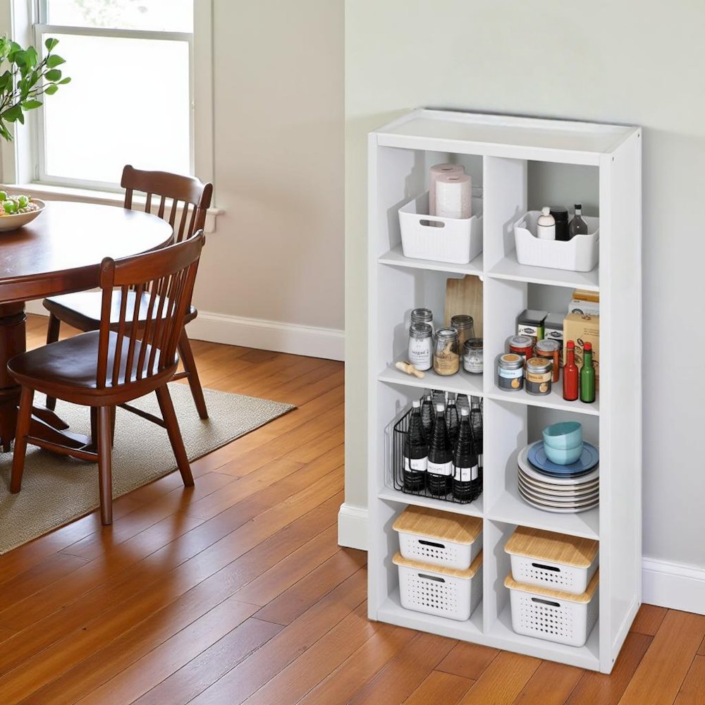 FurniFact White Cube Storage Organizer with 8 Square Shelves for ...