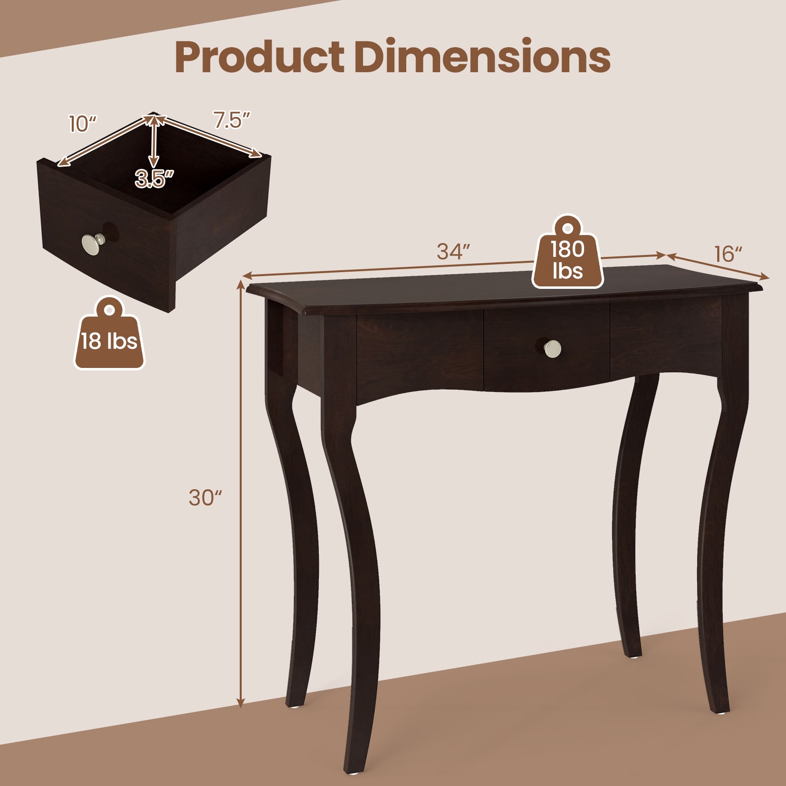 SUGIFT Traditional Entryway Storage Table With Drawer Solid Wood Frame ...