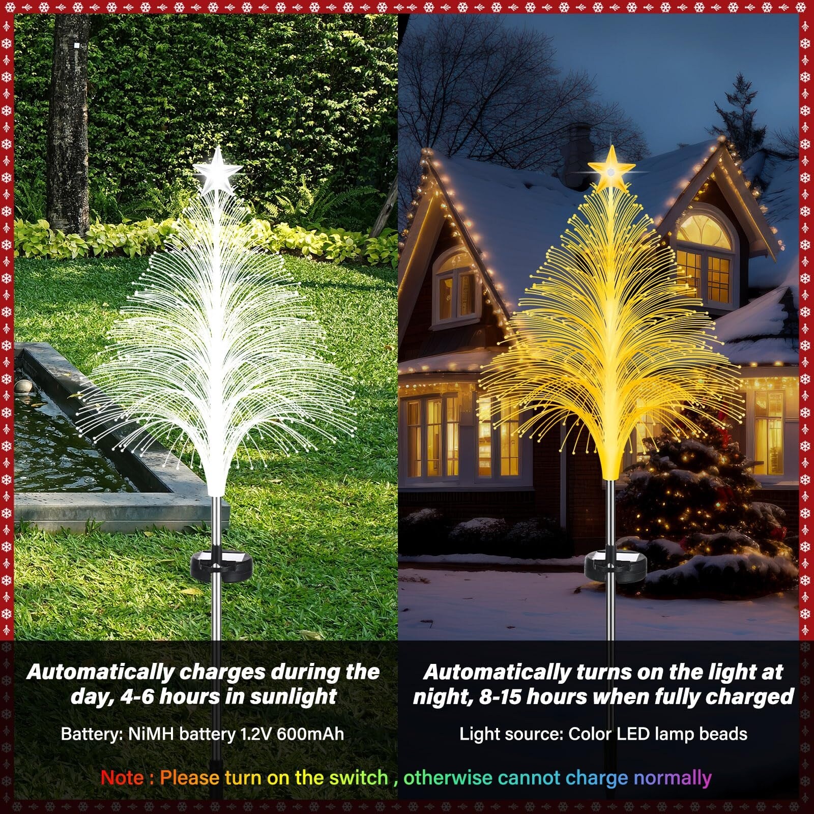 Vrbgify 12 pack Solar Christmas Tree Lights Outdoor Waterproof Pathway ...