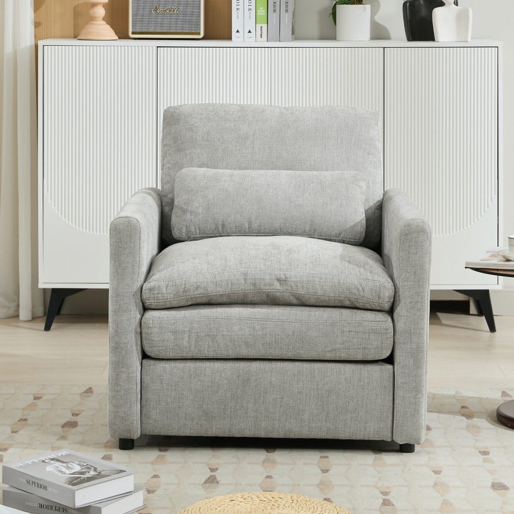 Coolbibila Oversized Light Gray Chenille Upholstered Armchair Sofa ...