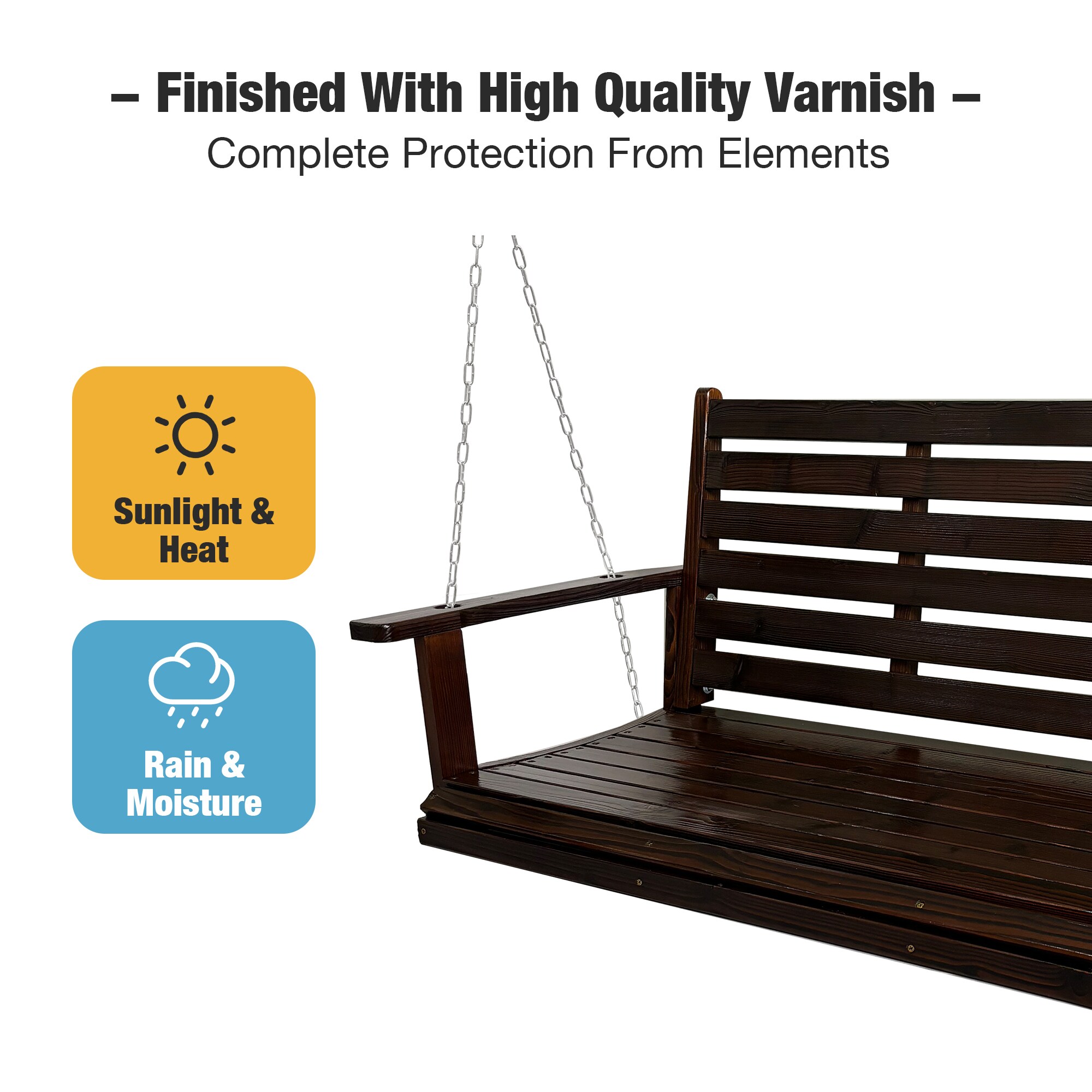 Fortune Candy 4.5ft large size 2 -person Brown Wood Outdoor Swing in ...