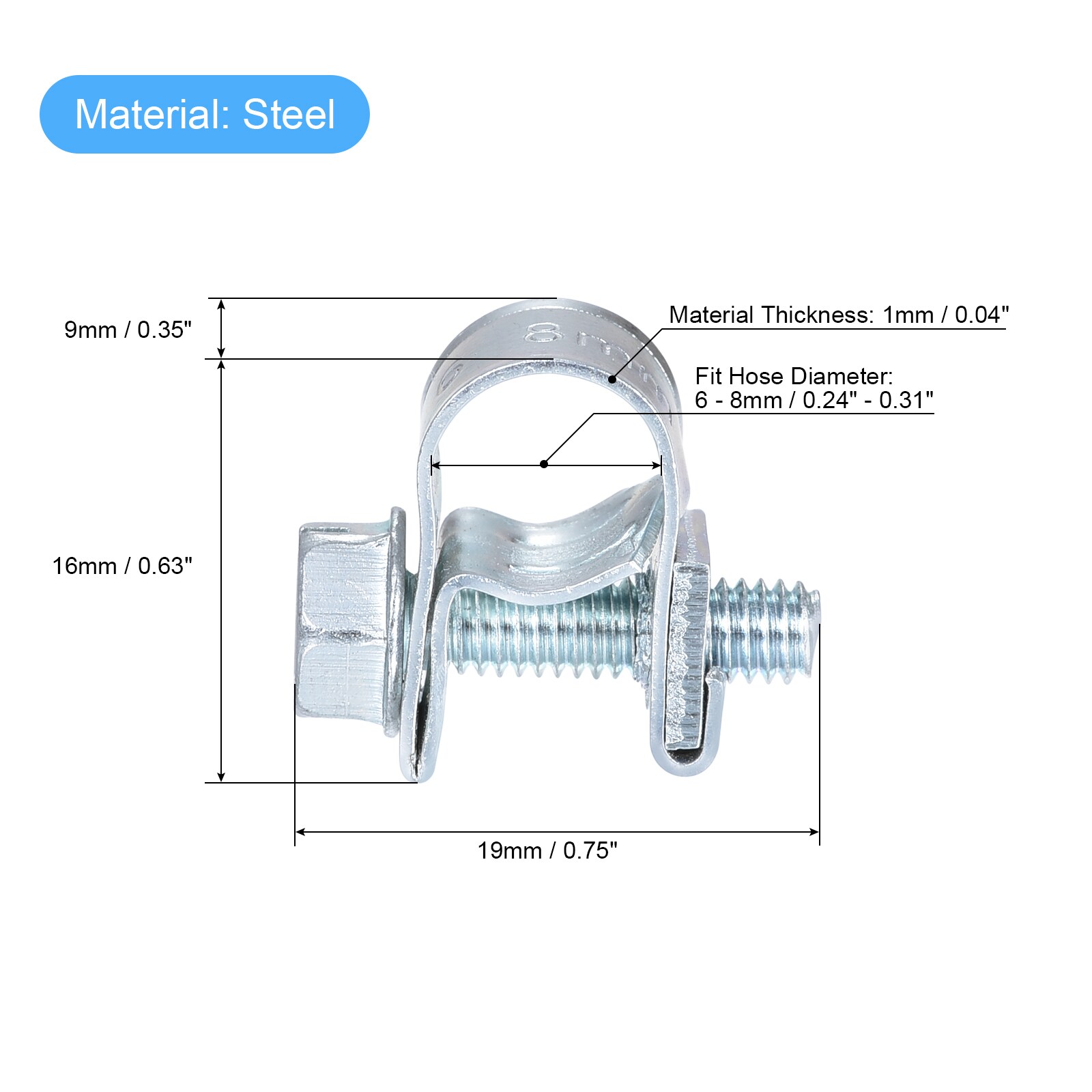 Unique Bargains 6-8mm Mini Fuel Injection Hose Clamp Zinc Plated Steel ...