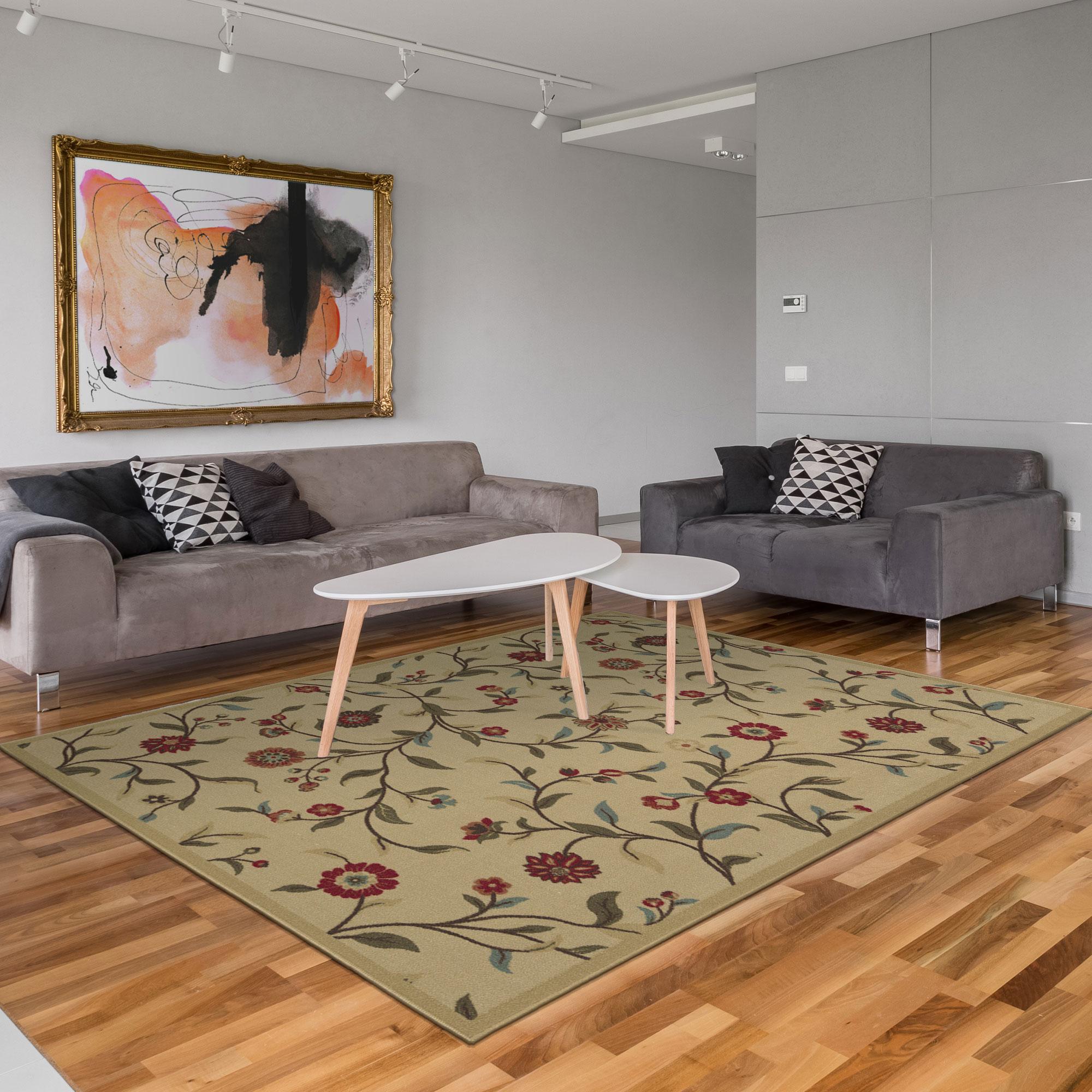 Ottomanson Rug for Living Room Entryway Rug 3 X 5 ft Beige Indoor Floral Botanical Machine Washable Area Rug in the Rugs department at Lowes