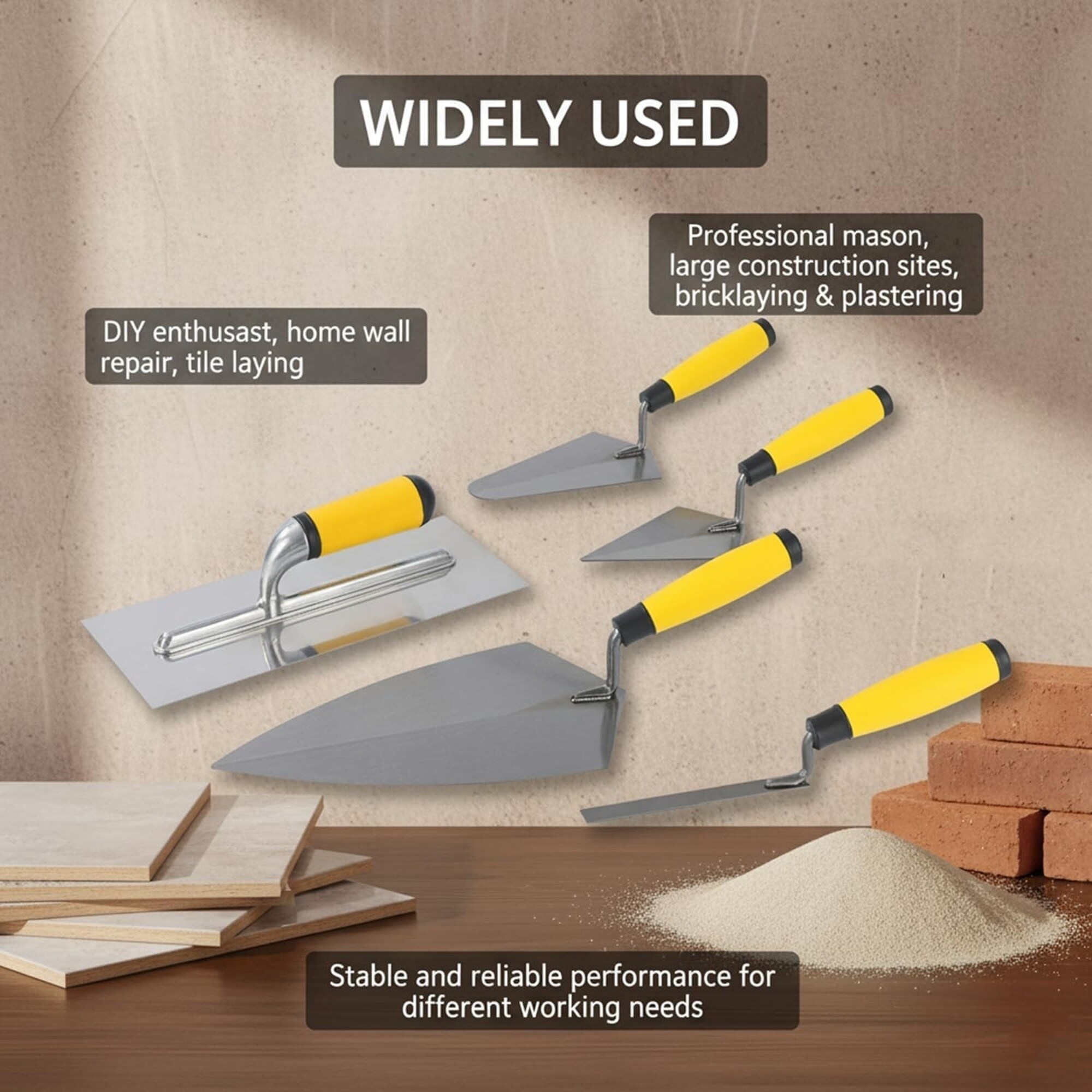 OGETFUUR 5 Piece Masonry Hand Tool Set with Brick Trowel Pointing ...