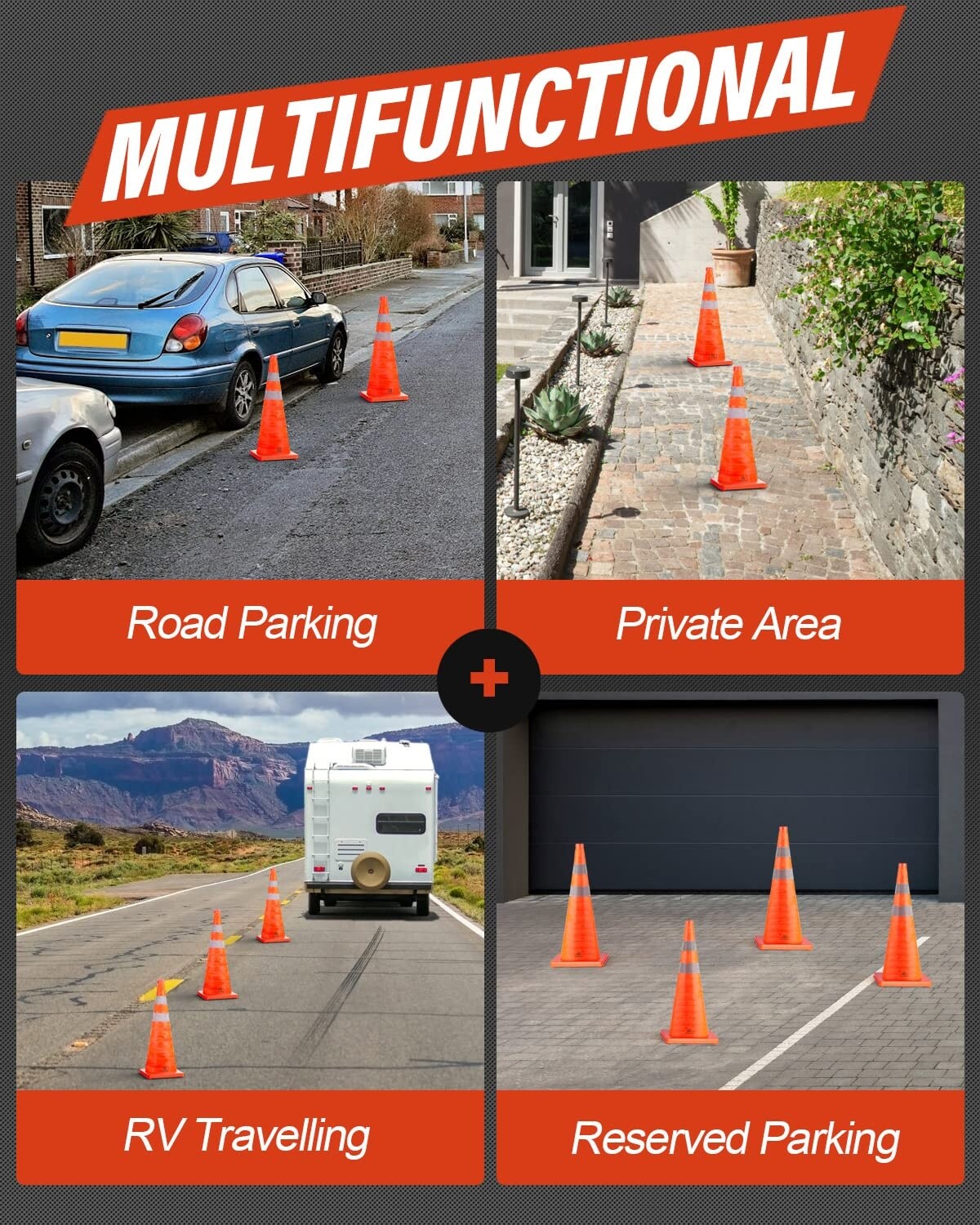 Phyfalip 28 Inch Collapsible Traffic Safety Cones 4 Pack Orange Cones ...