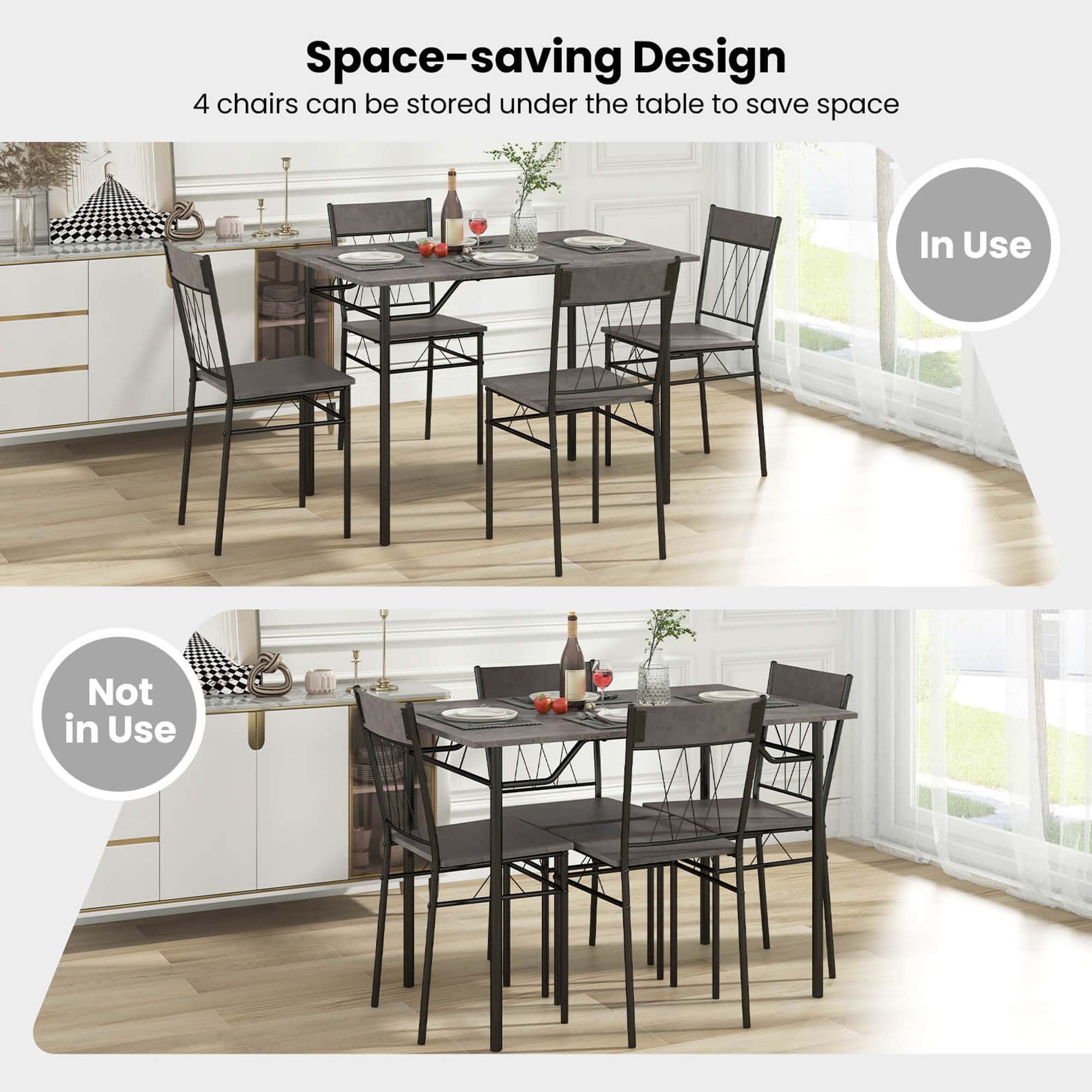 Costway Cement Gray+Black Contemporary/Modern Dining Room Set with ...