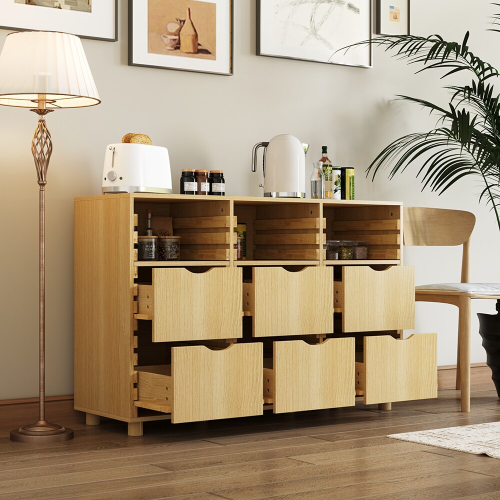 Homsee Modern Wood Grain Sideboard Cabinet with Solid Wood Strips 6 ...