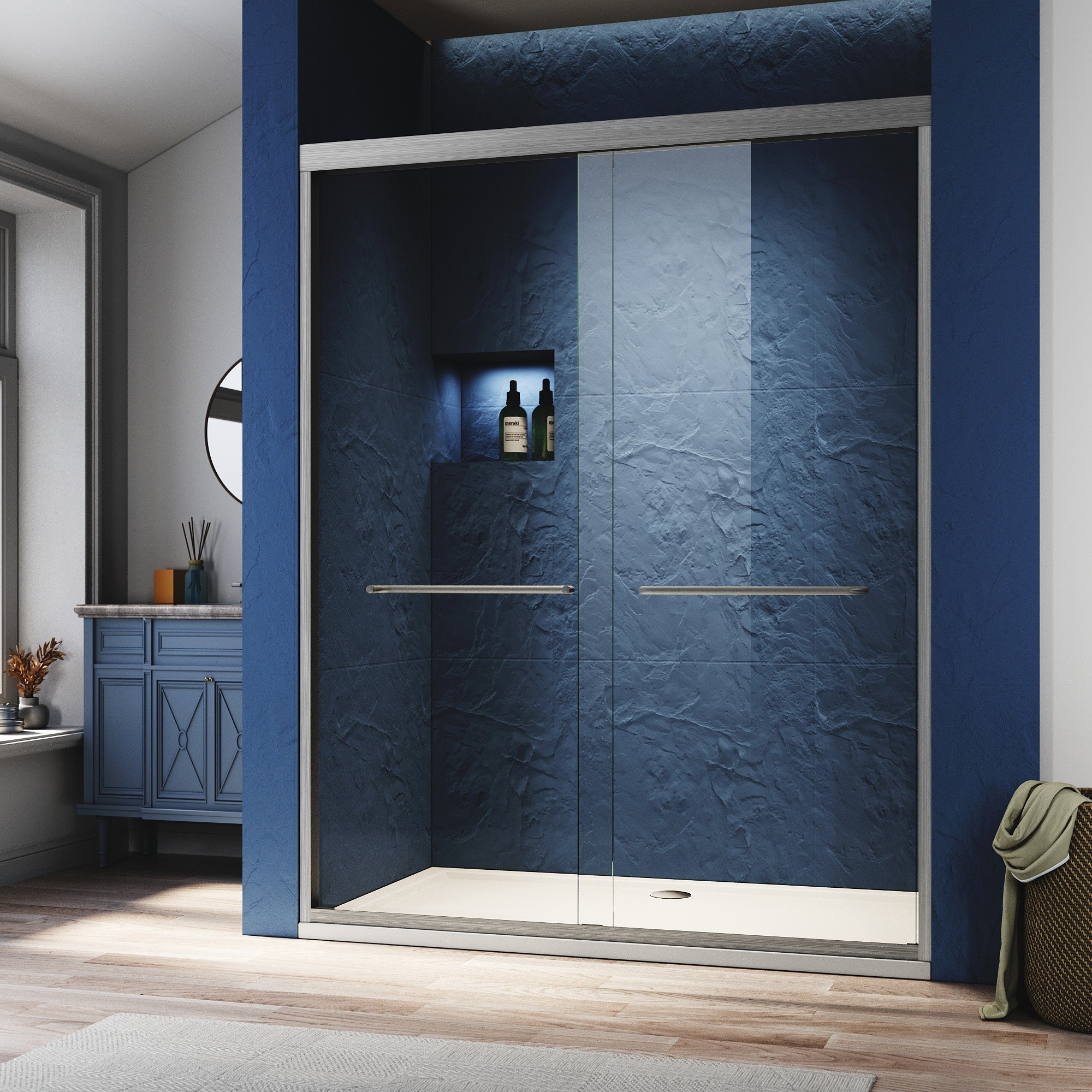 LIVACA 50 to 54 inch Brushed Nickel Semi Frameless Sliding Shower Glass ...