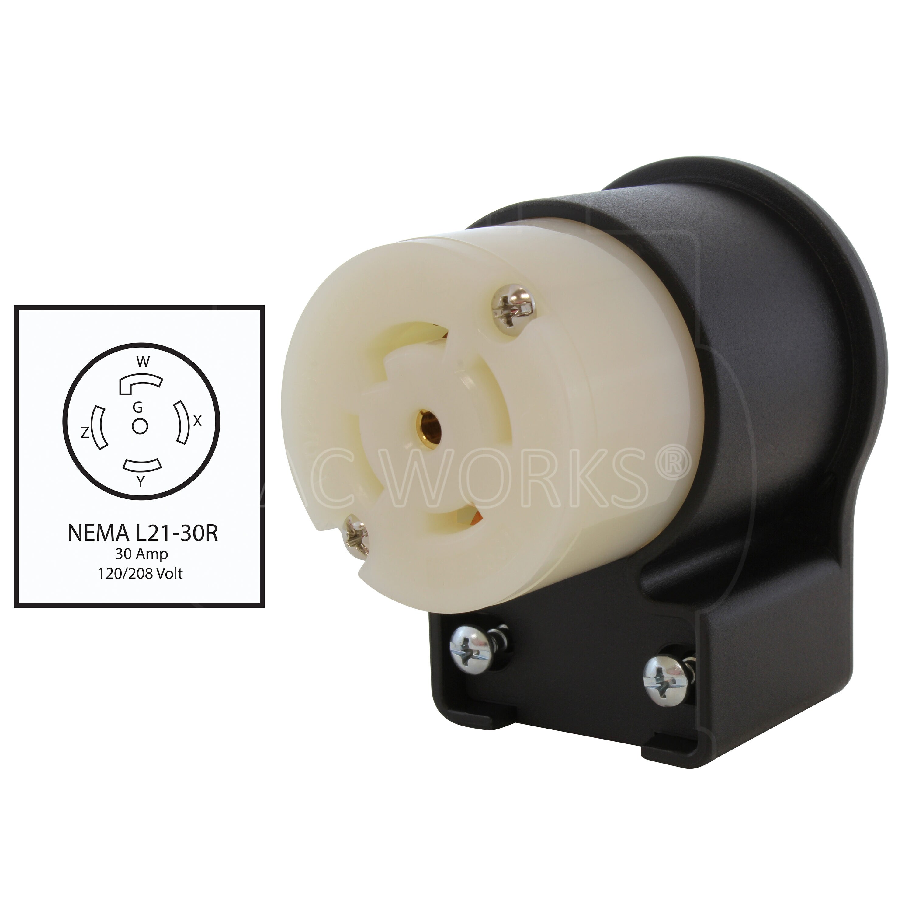 AC WORKS ASEL2120R-G 30-Amp 120/208 -Volt NEMA L21-30R 5-wire grounding ...
