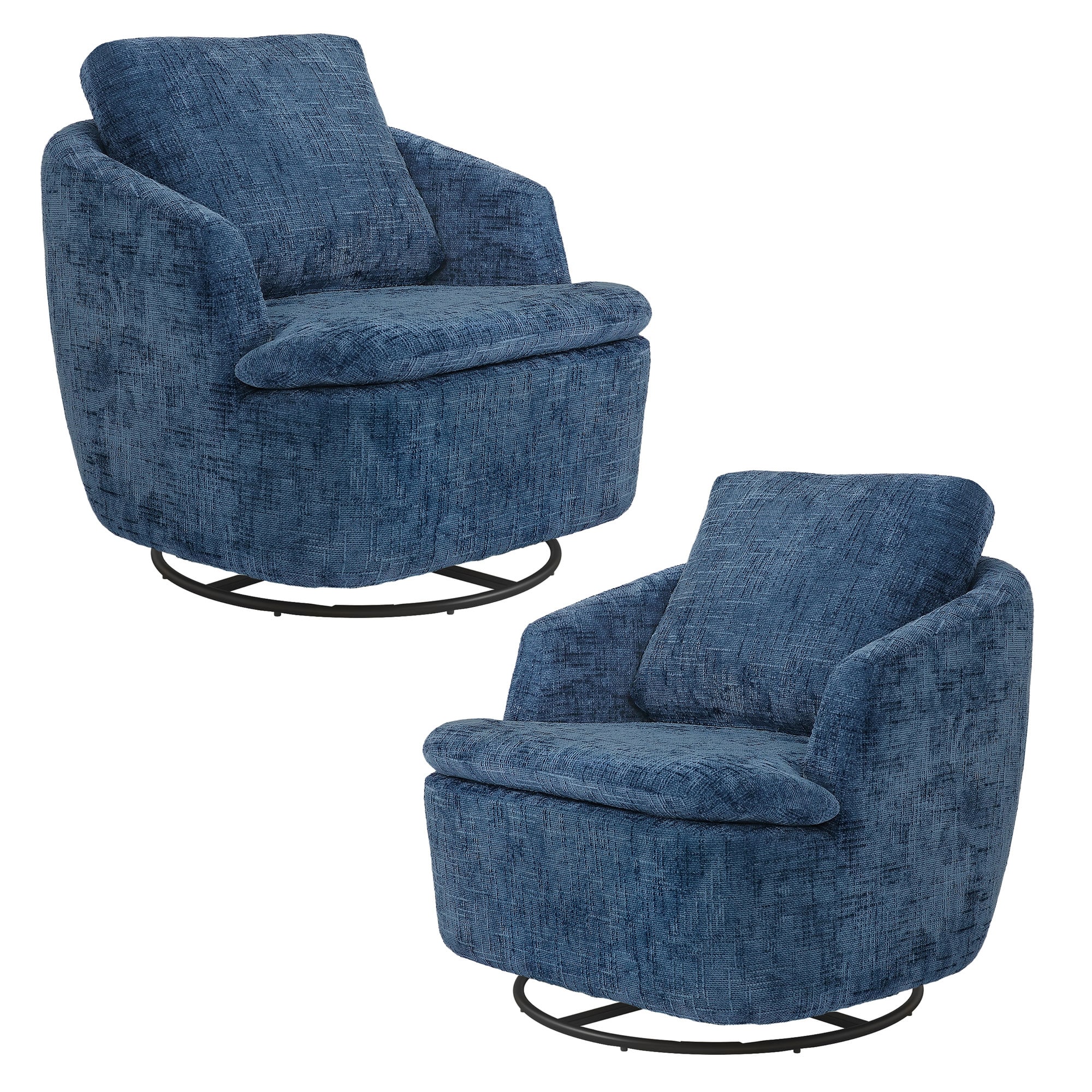LUE BONA B2YX-033 34.2-in W Modern Deep Blue Chenille Swivel Barrel ...