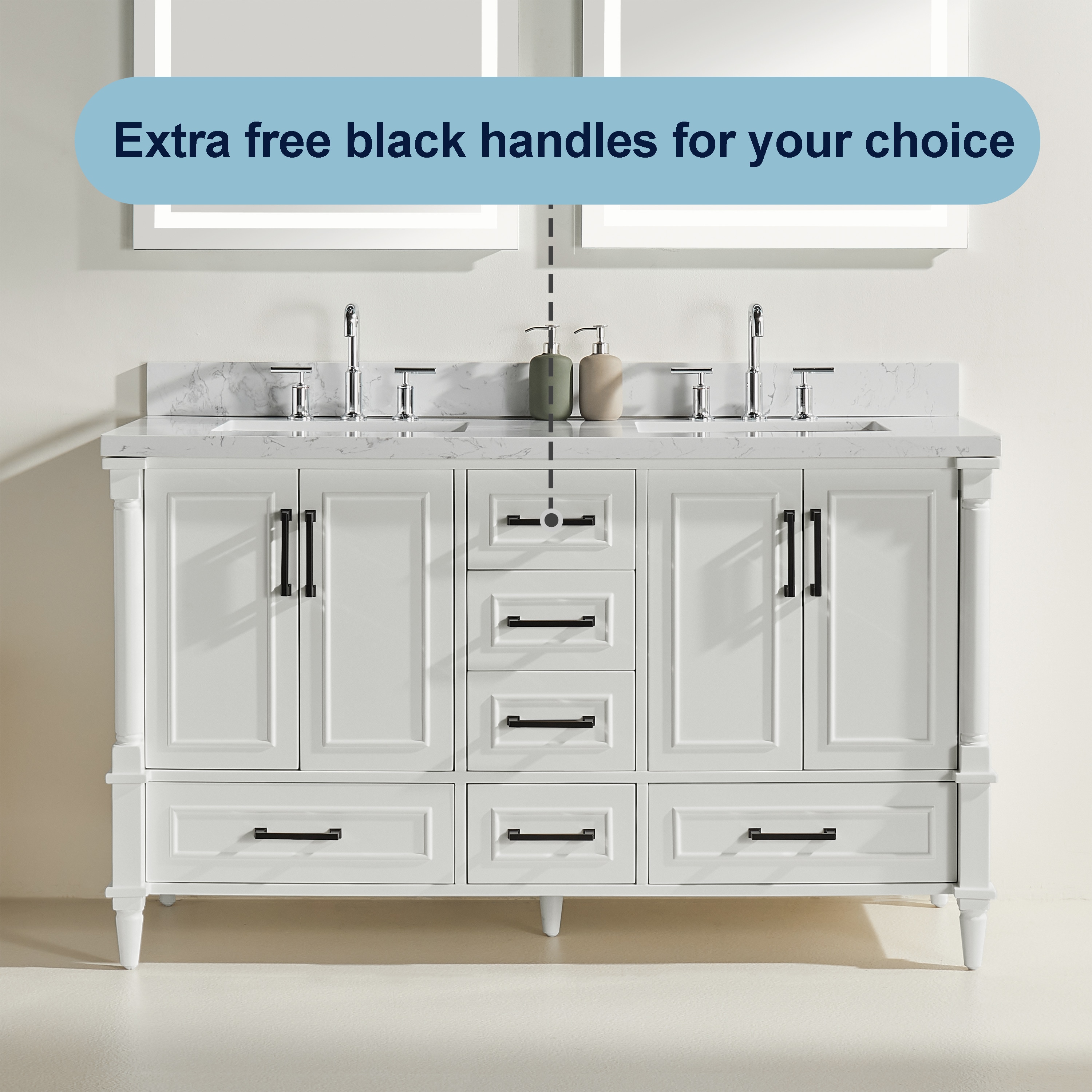 GDFStudio Modern 60-in Bathroom Vanity with Dual Intergrated Square ...