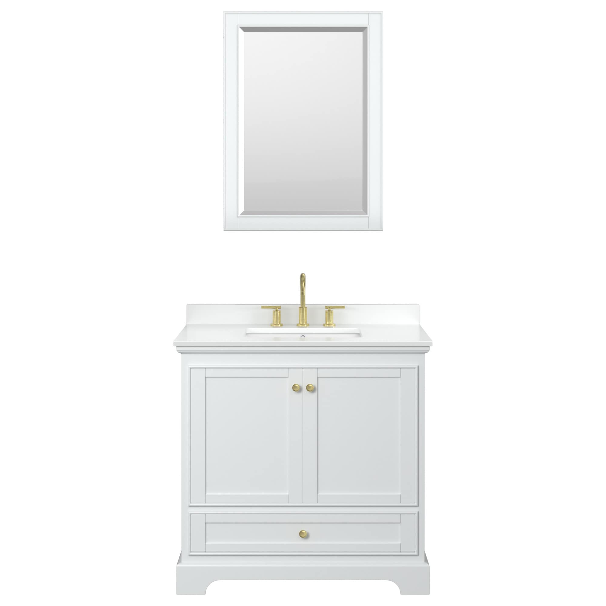Wyndham Collection Deborah 36-in White with Brushed Gold Trim ...