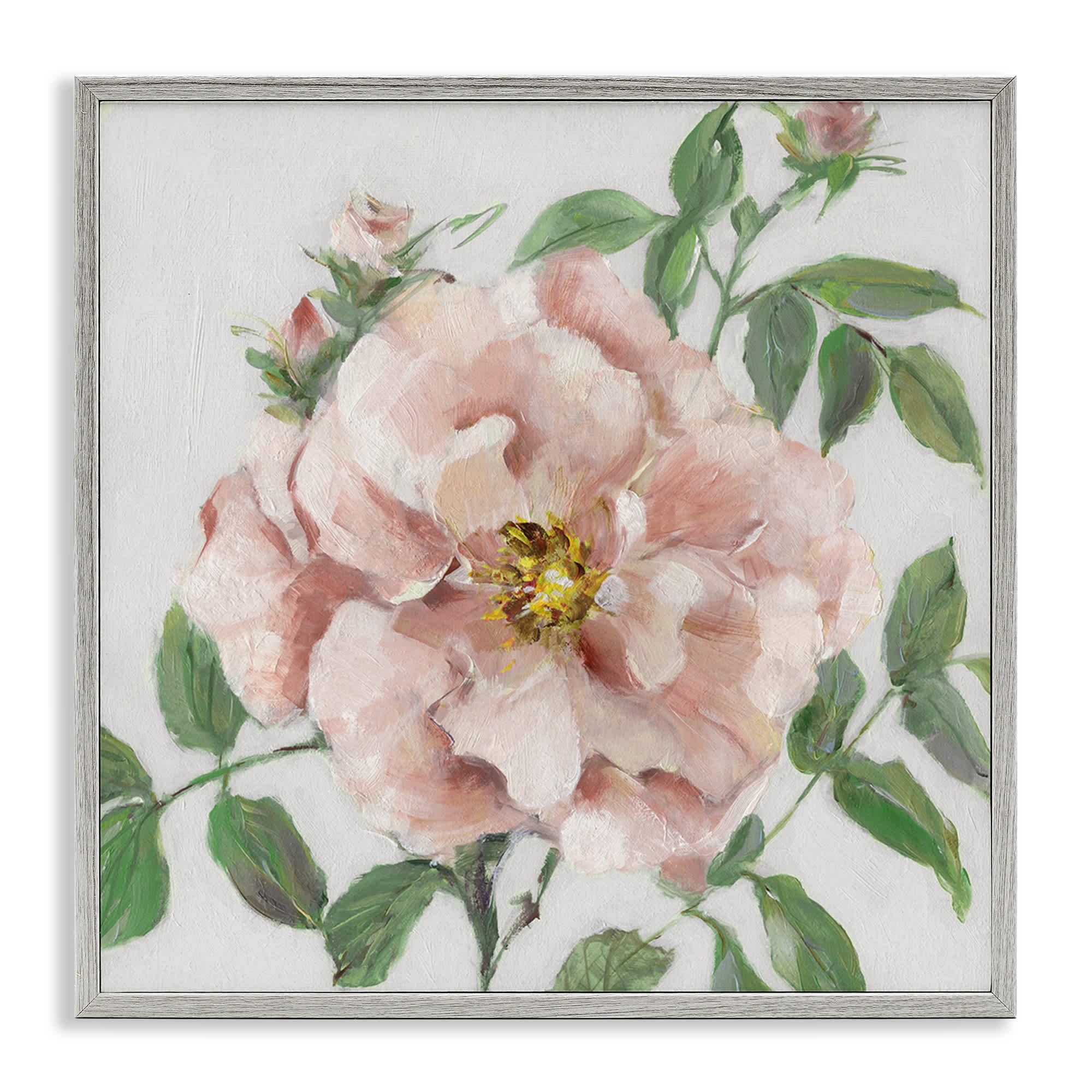 Stupell Industries Traditional Single Pink Blossom Gray Framed Giclee ...