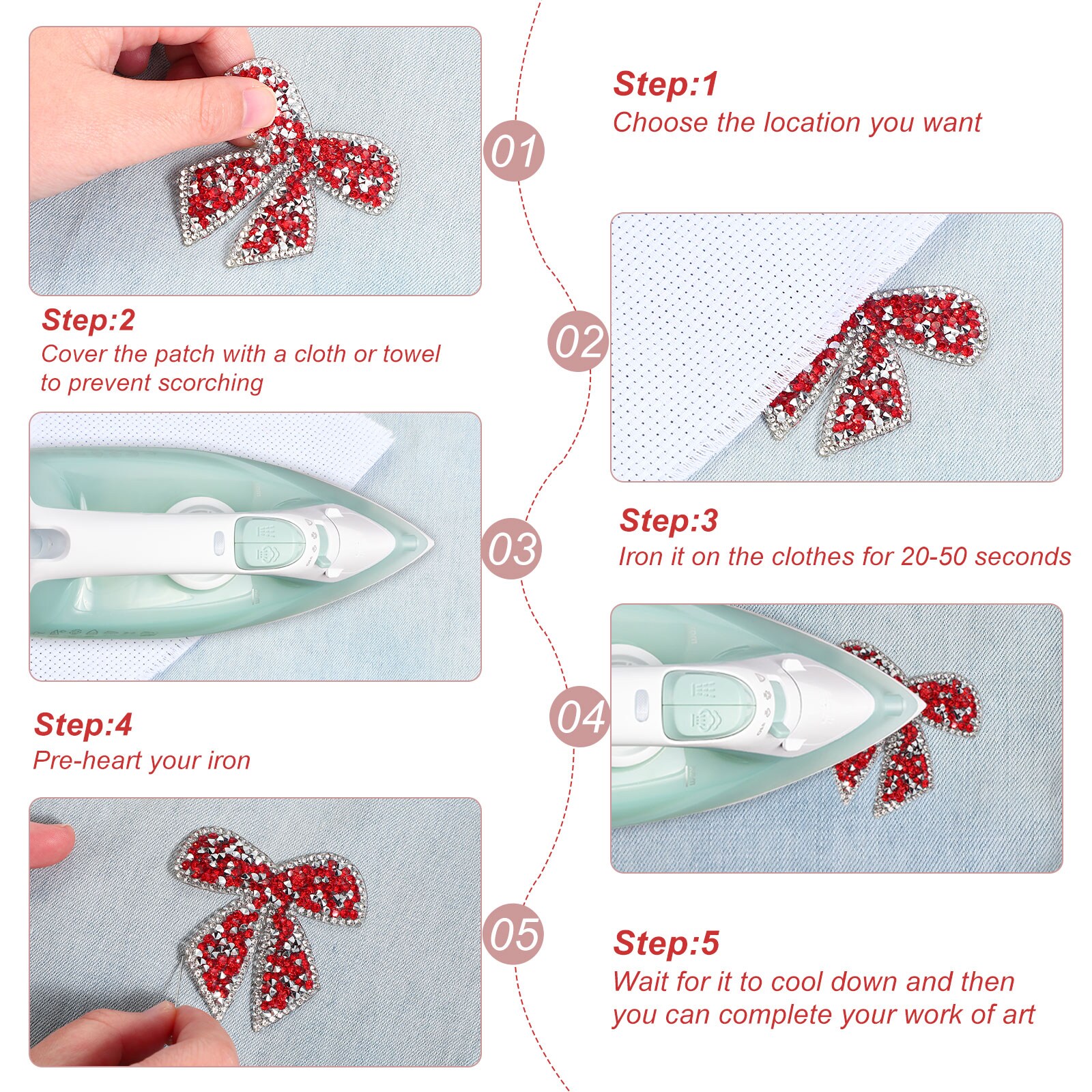 PATIKIL Bow Rhinestone Patches 6pcs Bow Shape Sew/Iron on Applique ...