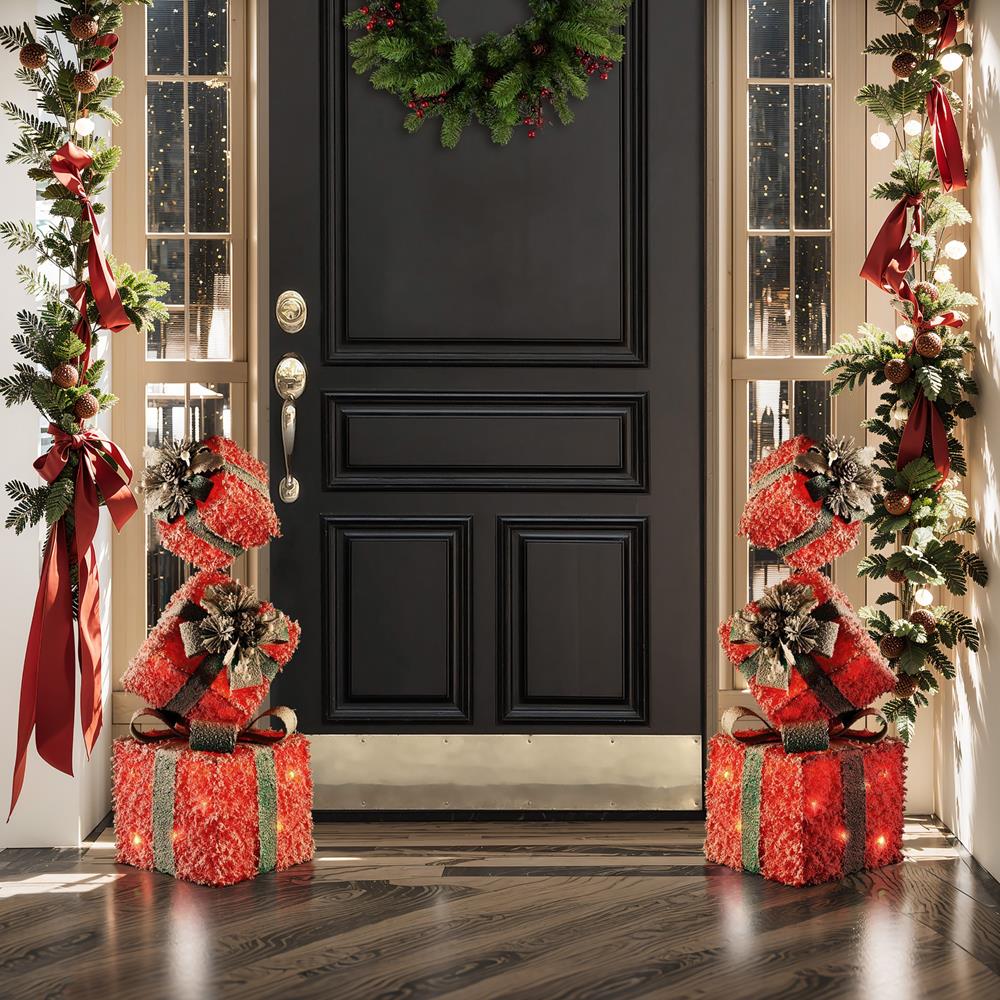 LuxenHome 31.89-in Lighted Gift Box Battery-operated Christmas Decor ...