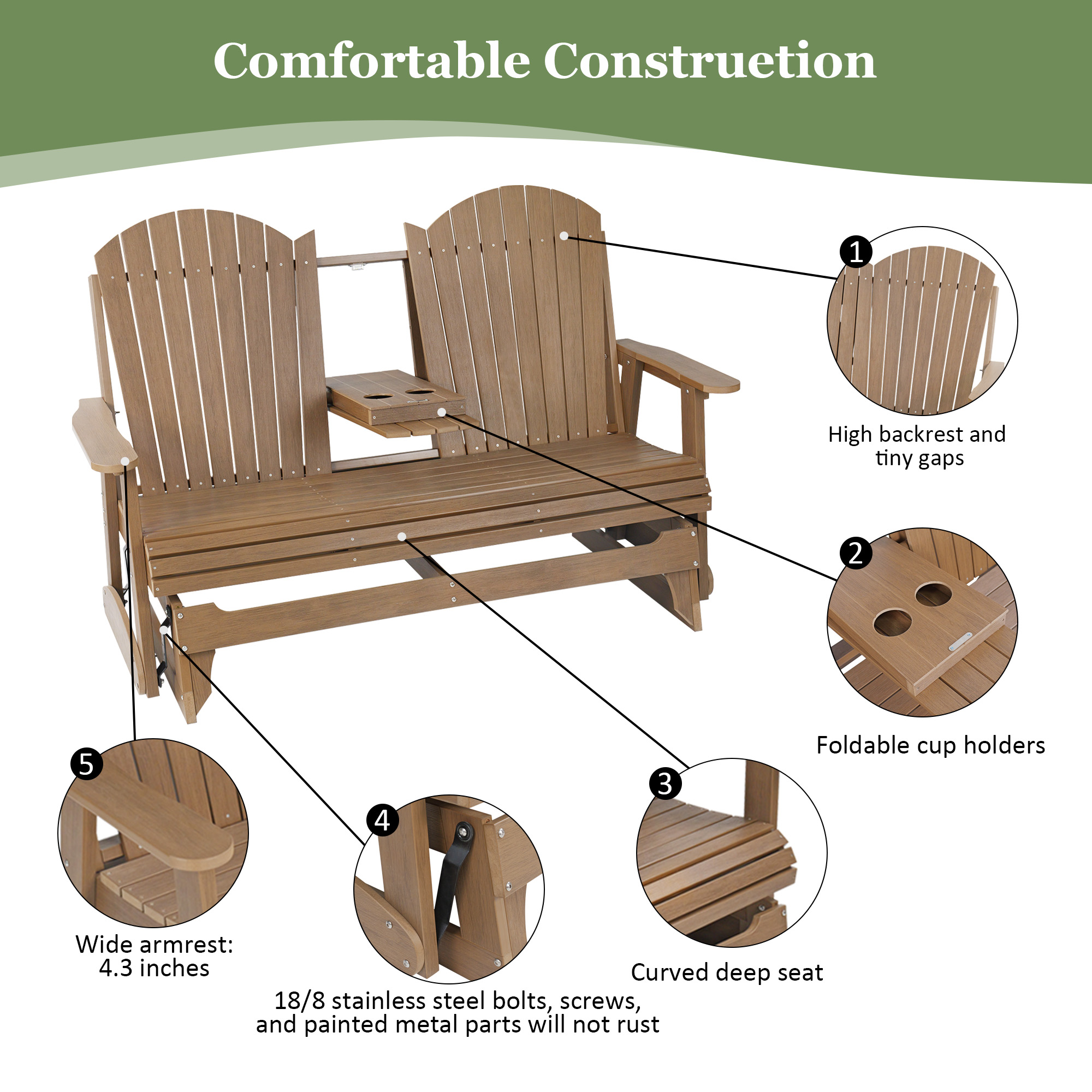 Fortune Candy 3-Seat All-Weather Resistant Poly Lumber Durable HIPS ...