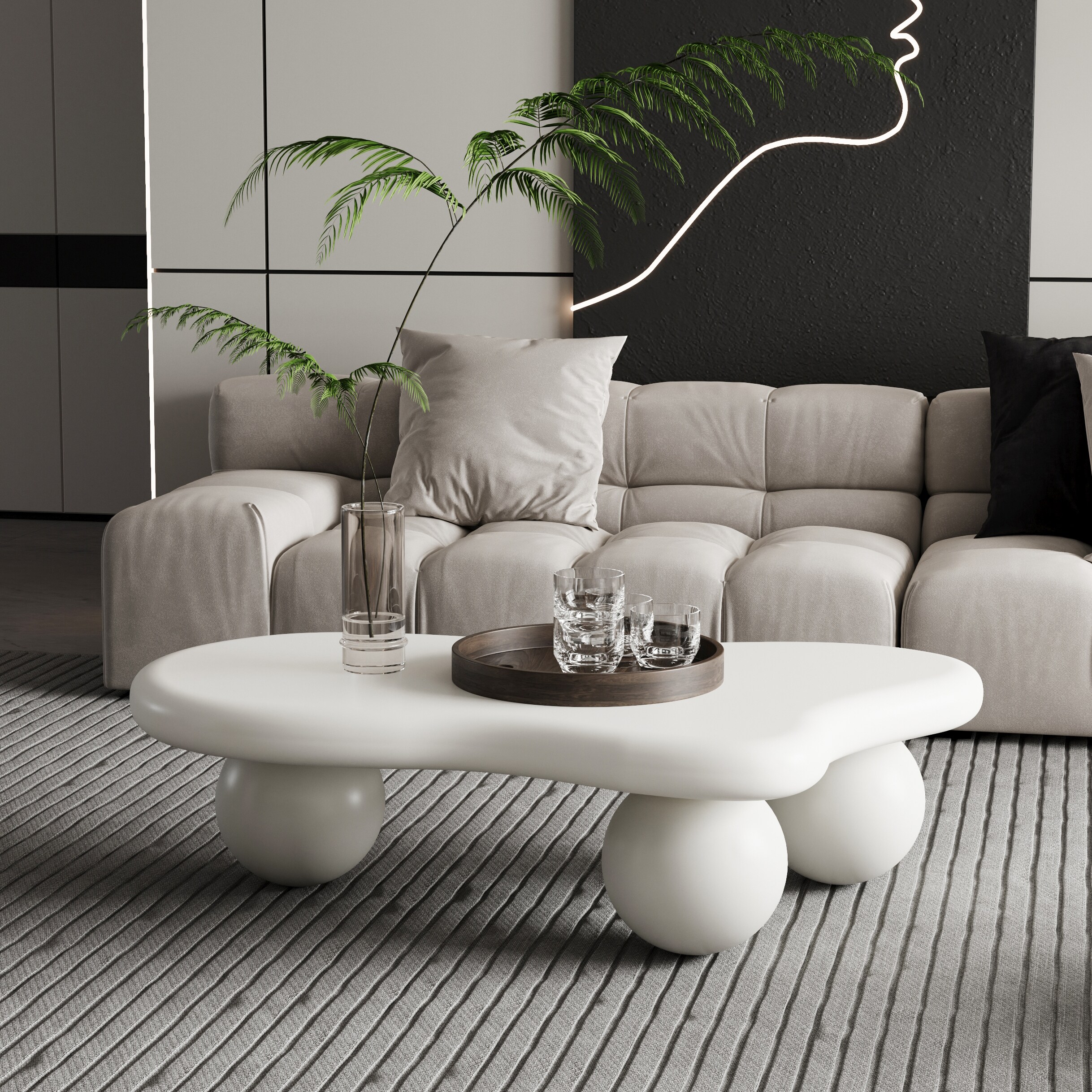 Blisstyle 40 Inch Cloud Shaped Coffee Table with 3 Ball Legs for Living ...