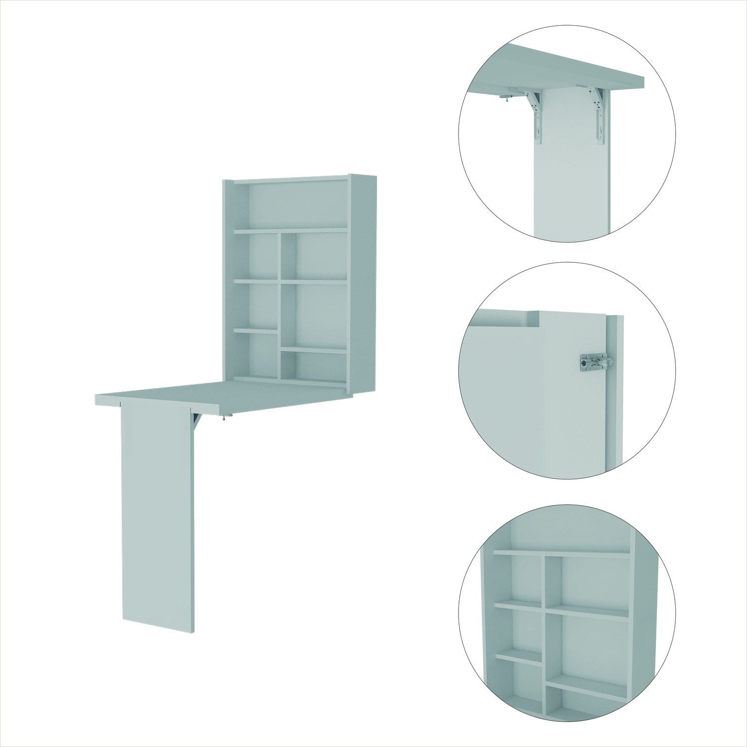 Naturefalls Wall-Mounted Folding Desk with Seven Interior Shelves ...