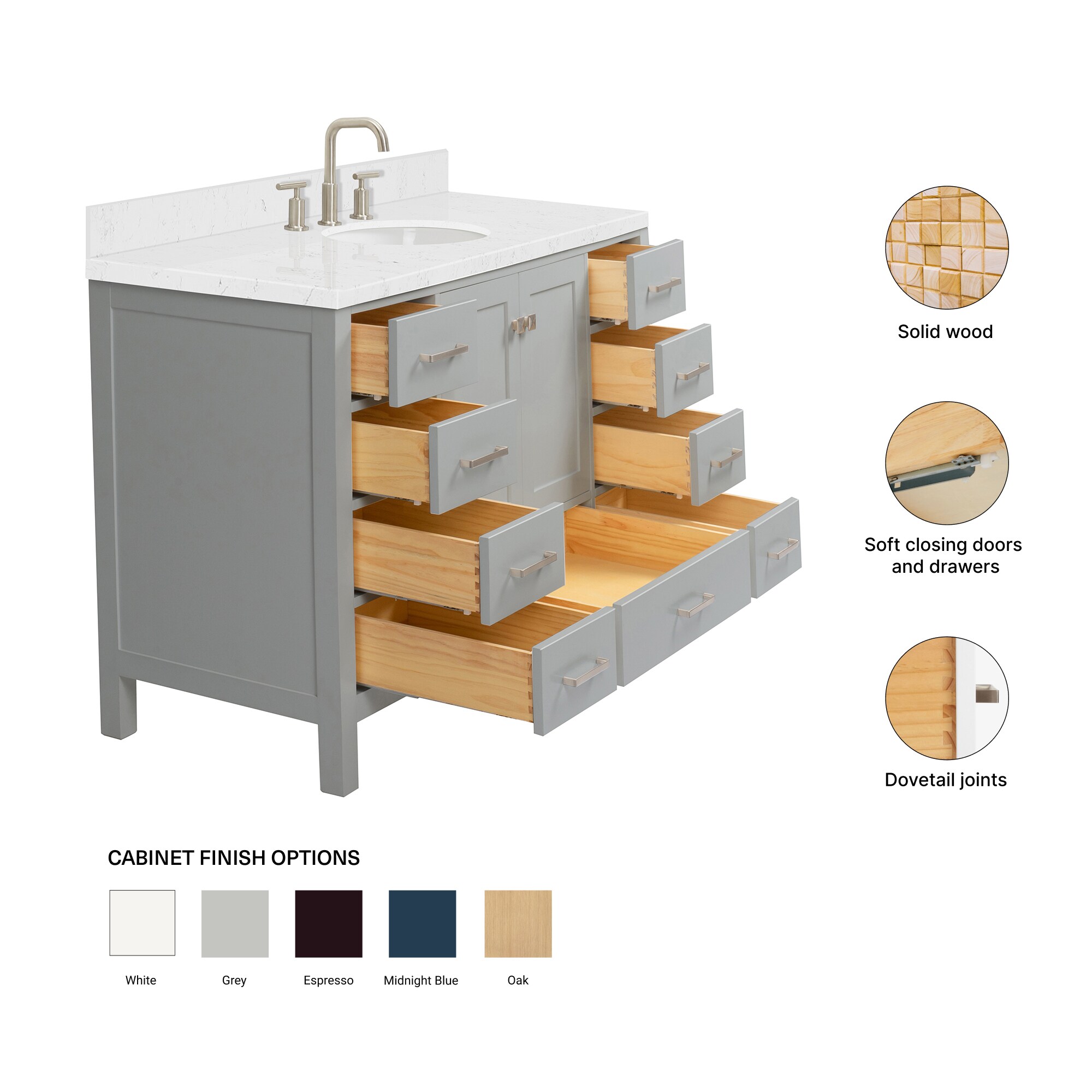 ARIEL Cambridge 54-in Gray Undermount Single Sink Bathroom Vanity with ...