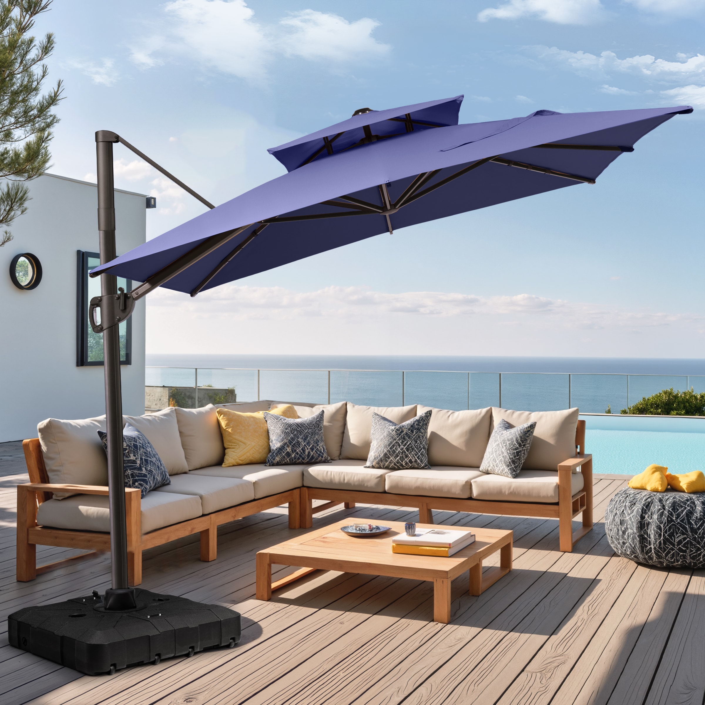 Pellebant 11-ft Aluminum Blue Slide-tilt Cantilever Patio Umbrella with ...