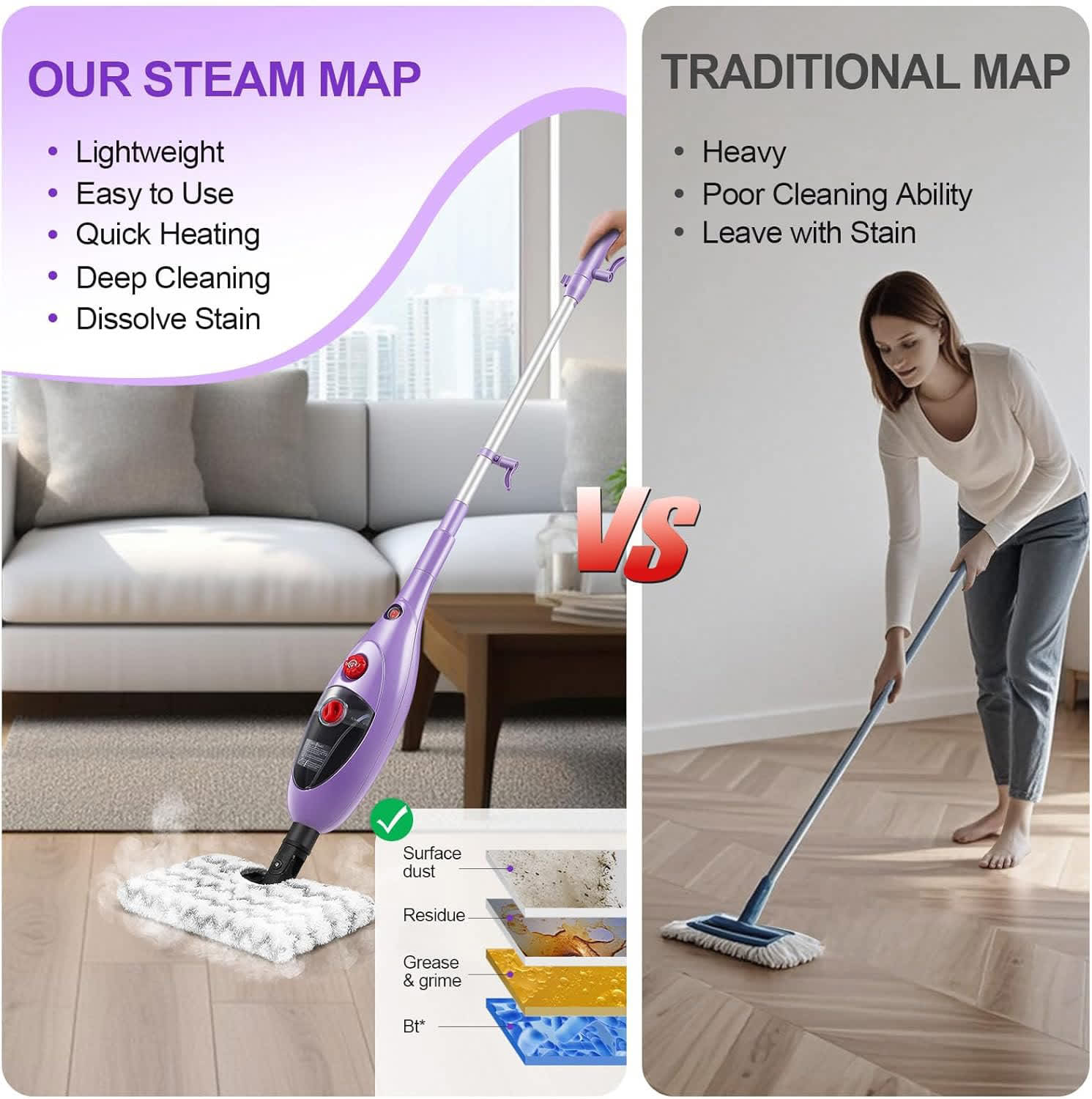 Etokfoks Steam Mop Cleaner 1 Piece Detachable Handheld Steamer 13.5 oz ...