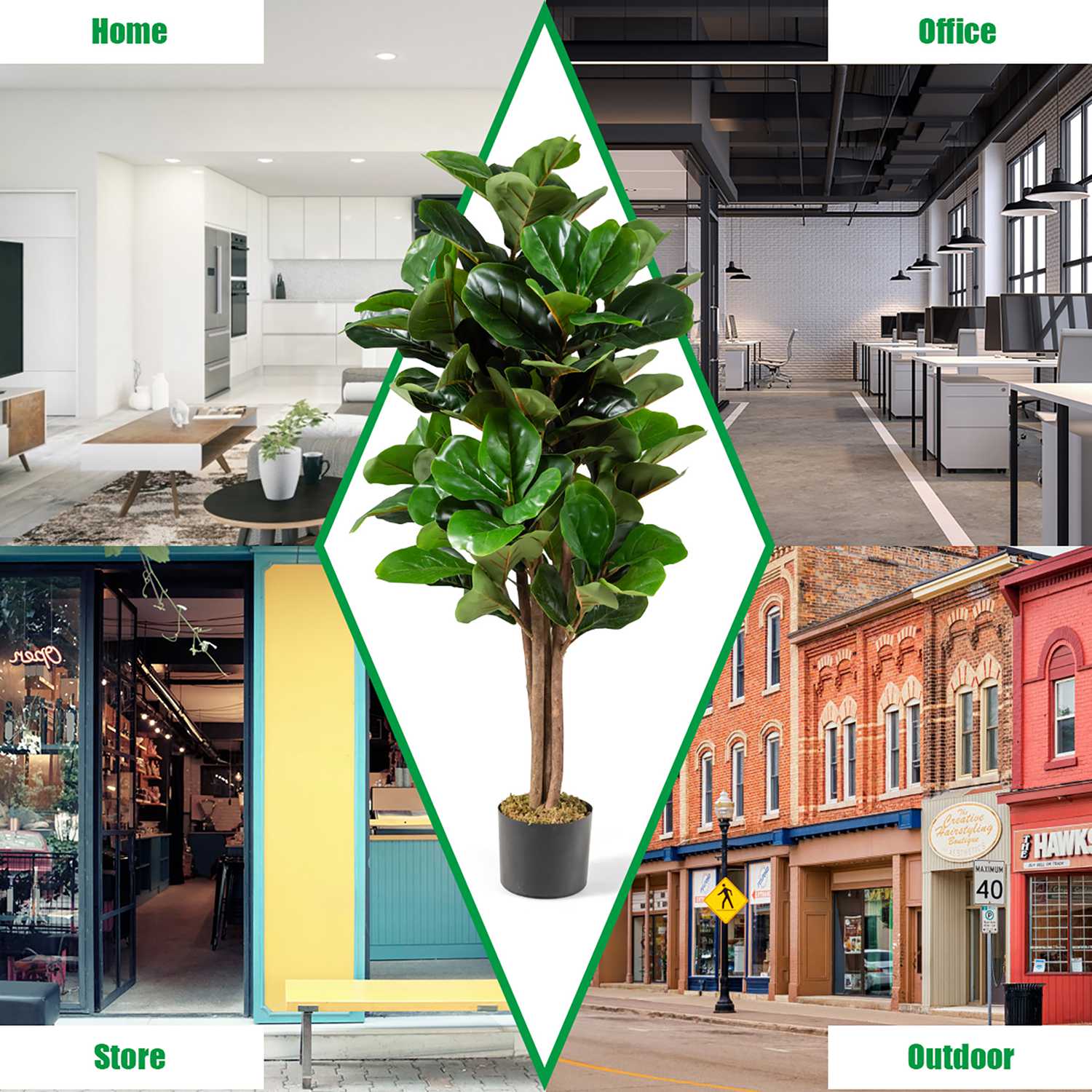 Costway 4ft Artificial Fiddle Leaf Fig Tree Indoor Outdoor Office ...