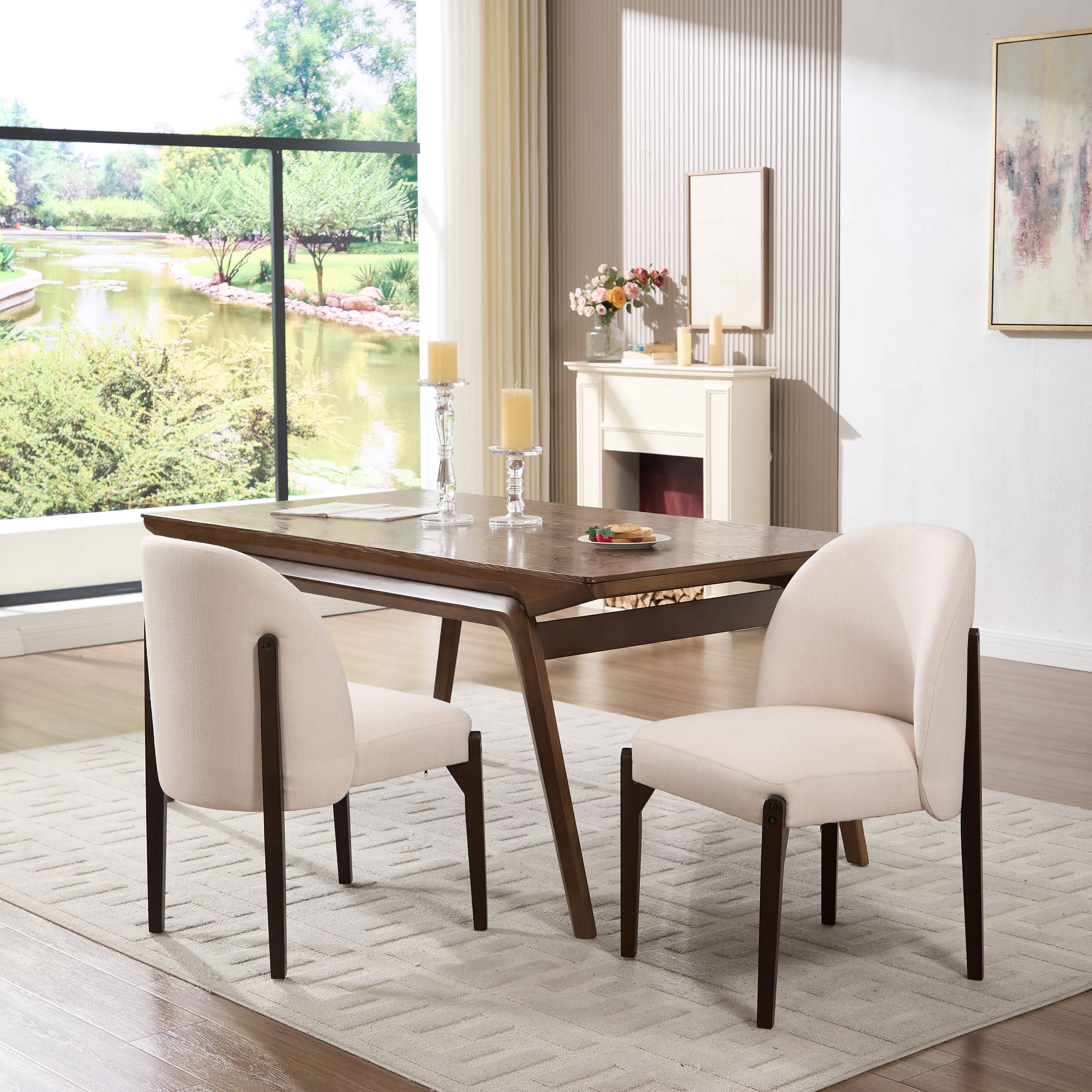 Vynxaria Set of 2 Modern Farmhouse Fabric Upholstered Wooden Dining ...