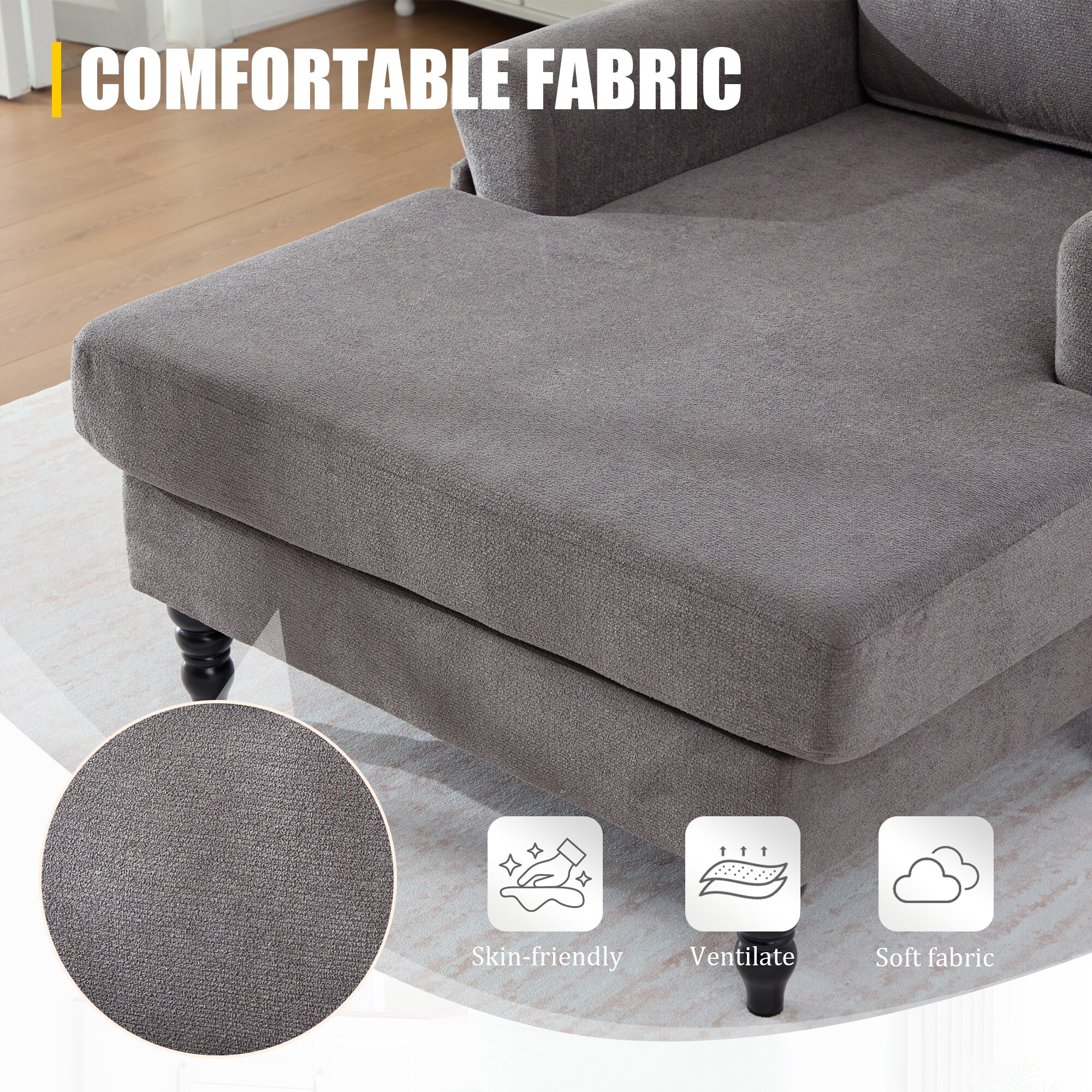LOVMOR Sofa Chenille Dark Gray Couch with Chaise Storage for Living ...