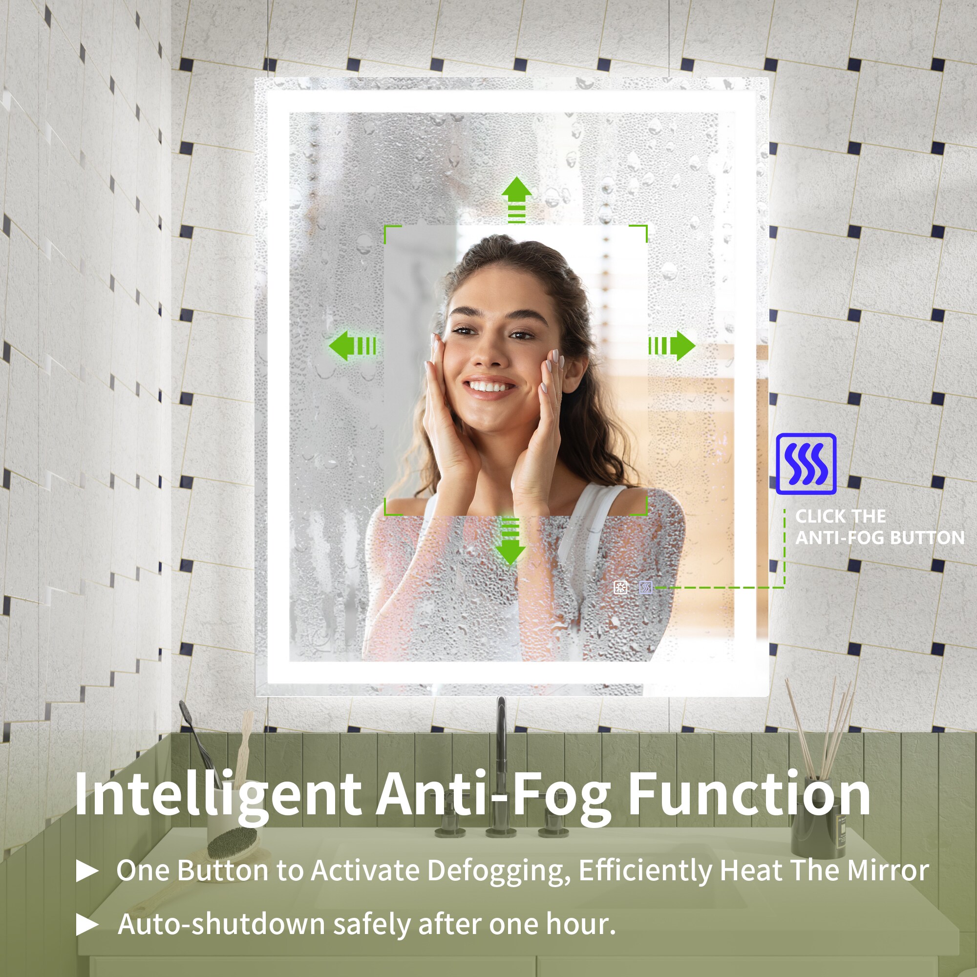 ExBrite 30-in x 36-in Frameless Rectangle Dimmable Lighted Fog Free ...