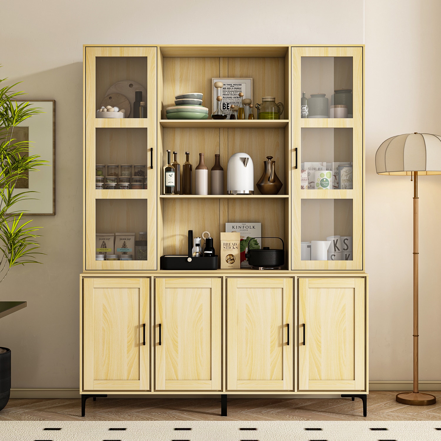 FUFU&GAGA Contemporary/Modern Yellow Pantry with Wine Storage KF390051 ...