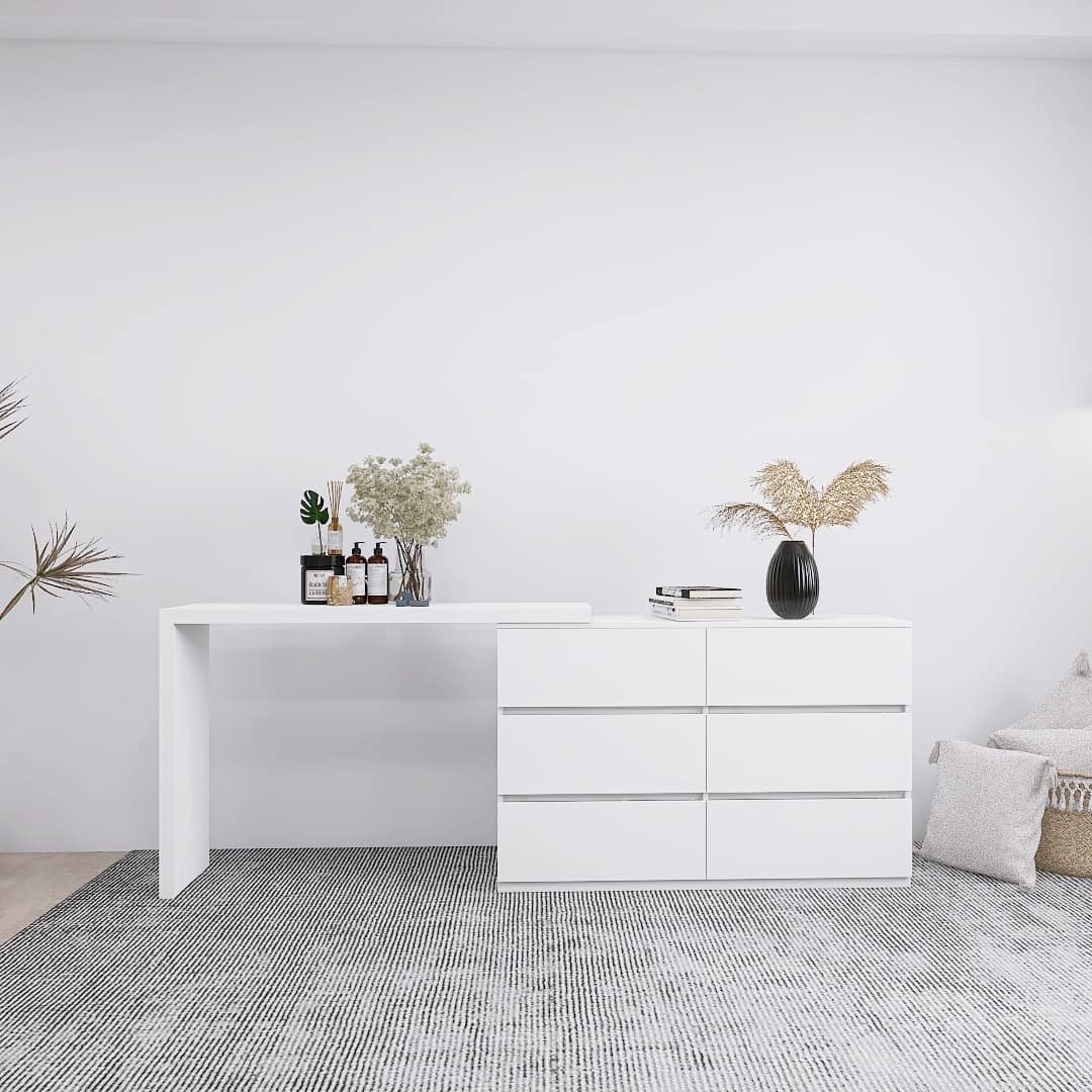 Etokfoks Extended Desktop Chest Six Large Drawers White Adjustable ...