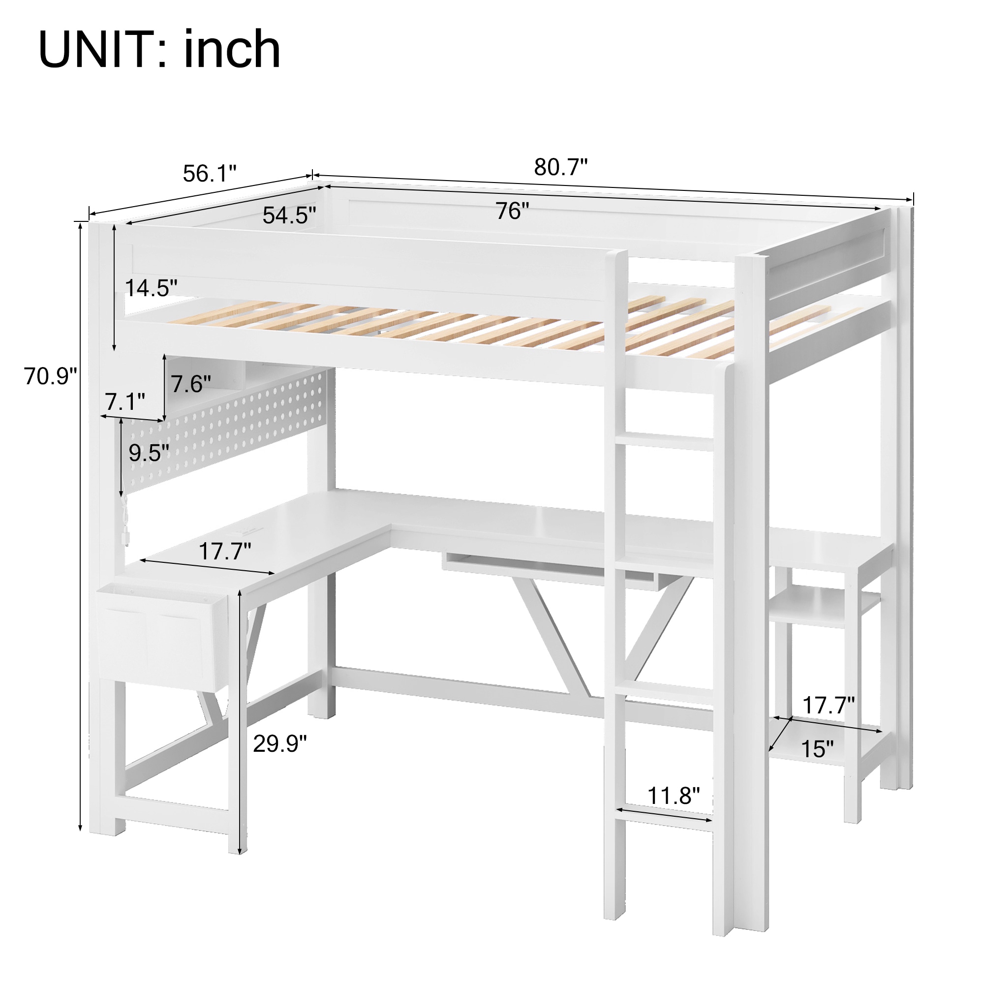 ModernLuxe Assembly Required Wood Full Size Gaming Loft Bed with Desk ...