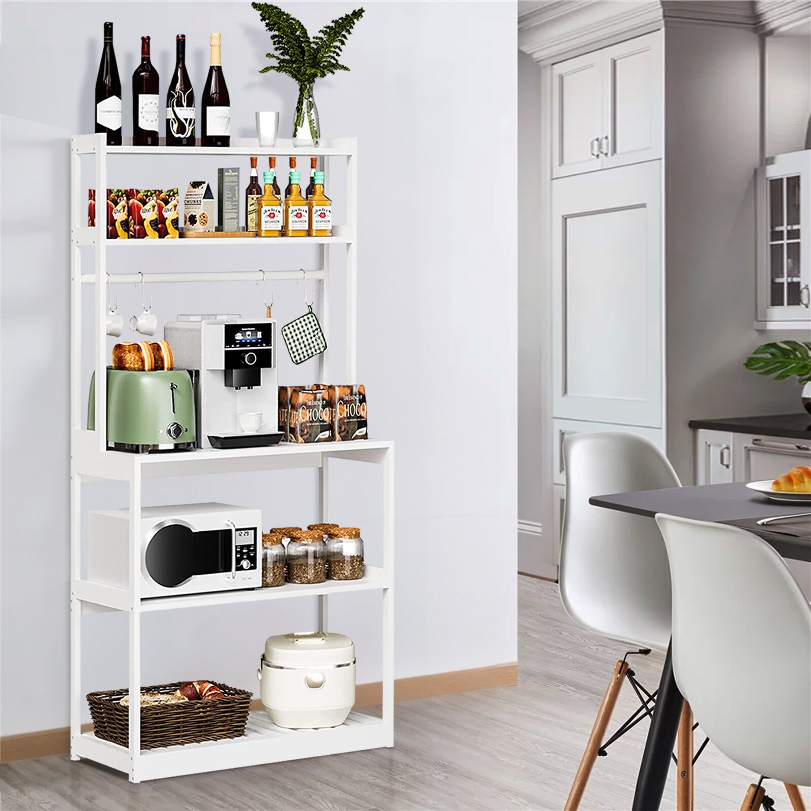 Flynama Contemporary/Modern White Wood Bamboo Bakers Rack J-V-4106955 ...