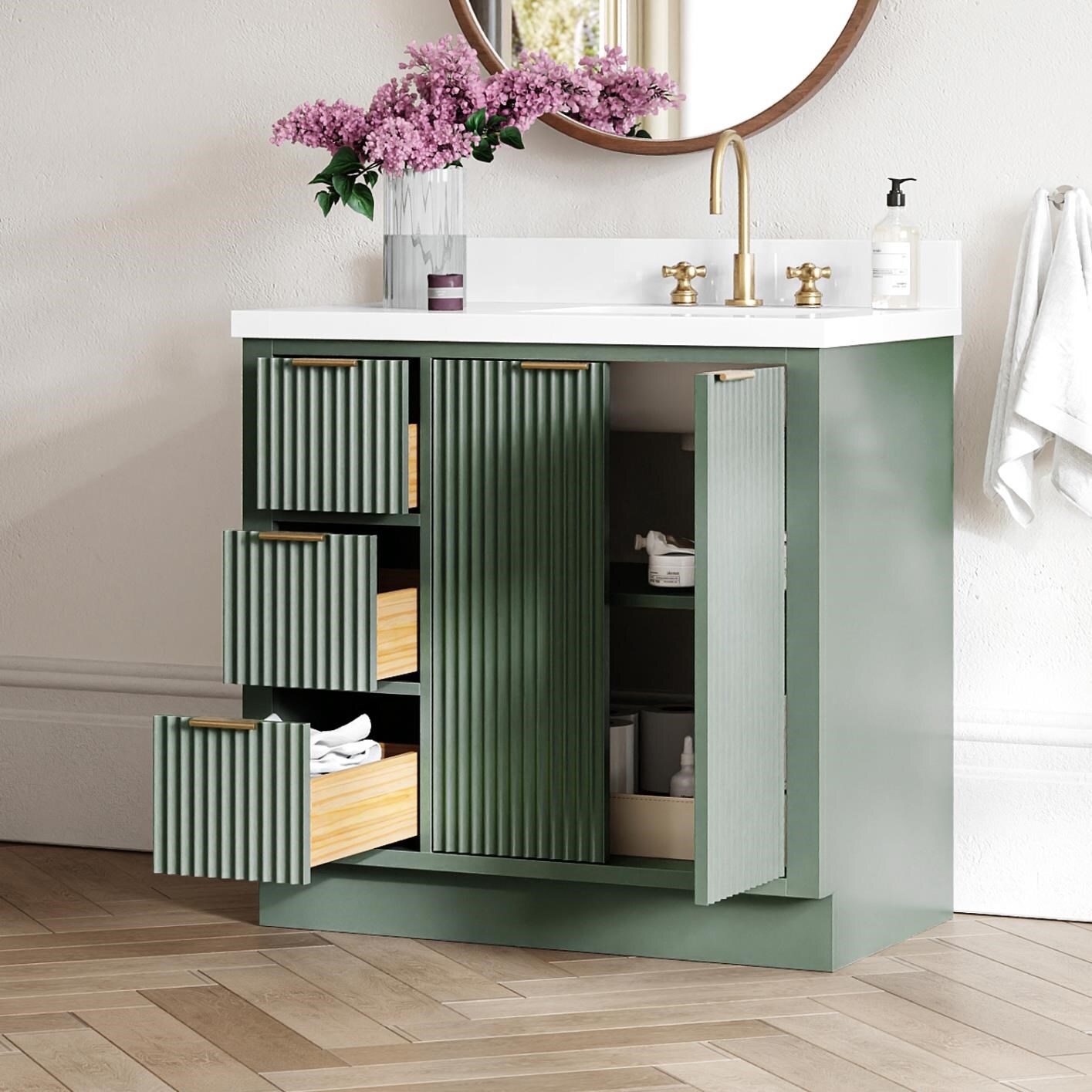 ARIEL Milan 36-in Vintage Green Undermount Single Sink Bathroom Vanity ...
