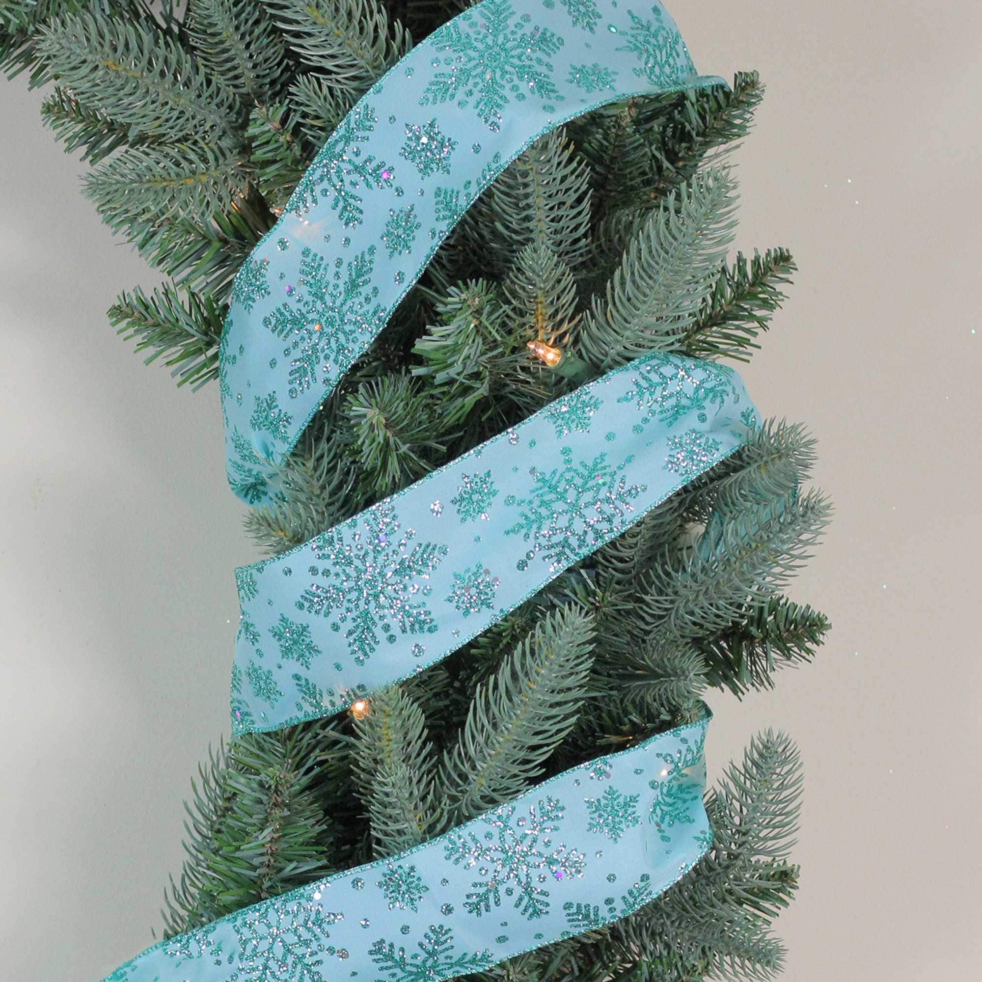 Northlight Sparkly Aqua Blue Snowflake Christmas Wired Craft Ribbon 2.5 ...