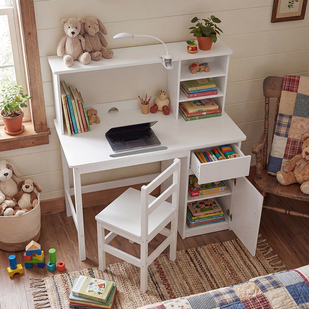 FUFU&GAGA Children's Table and Chair Set 43.3-in White Modern ...