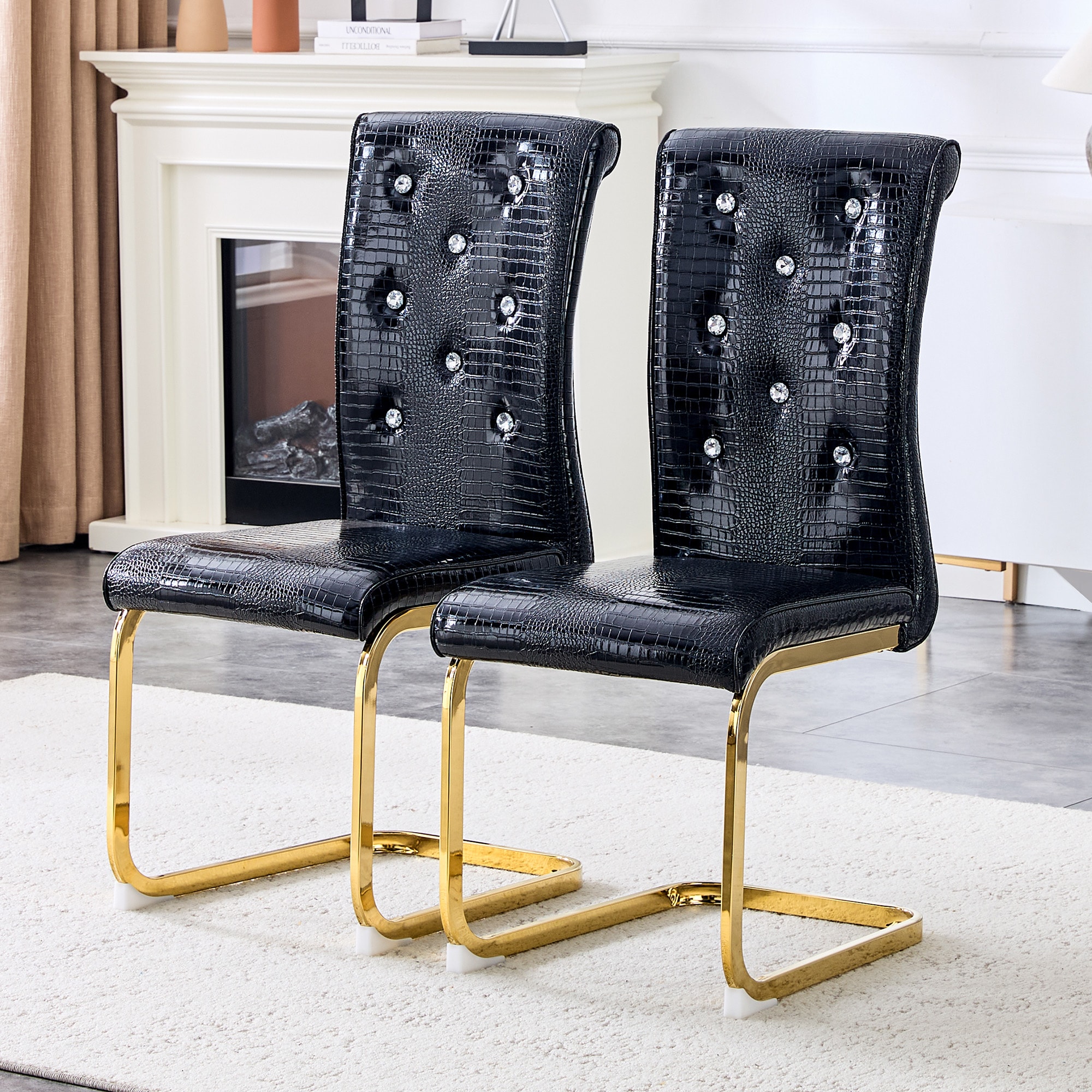 Wooakway 16 Inch Retro Dining Chairs Set of 2 Alligator Skin Faux ...
