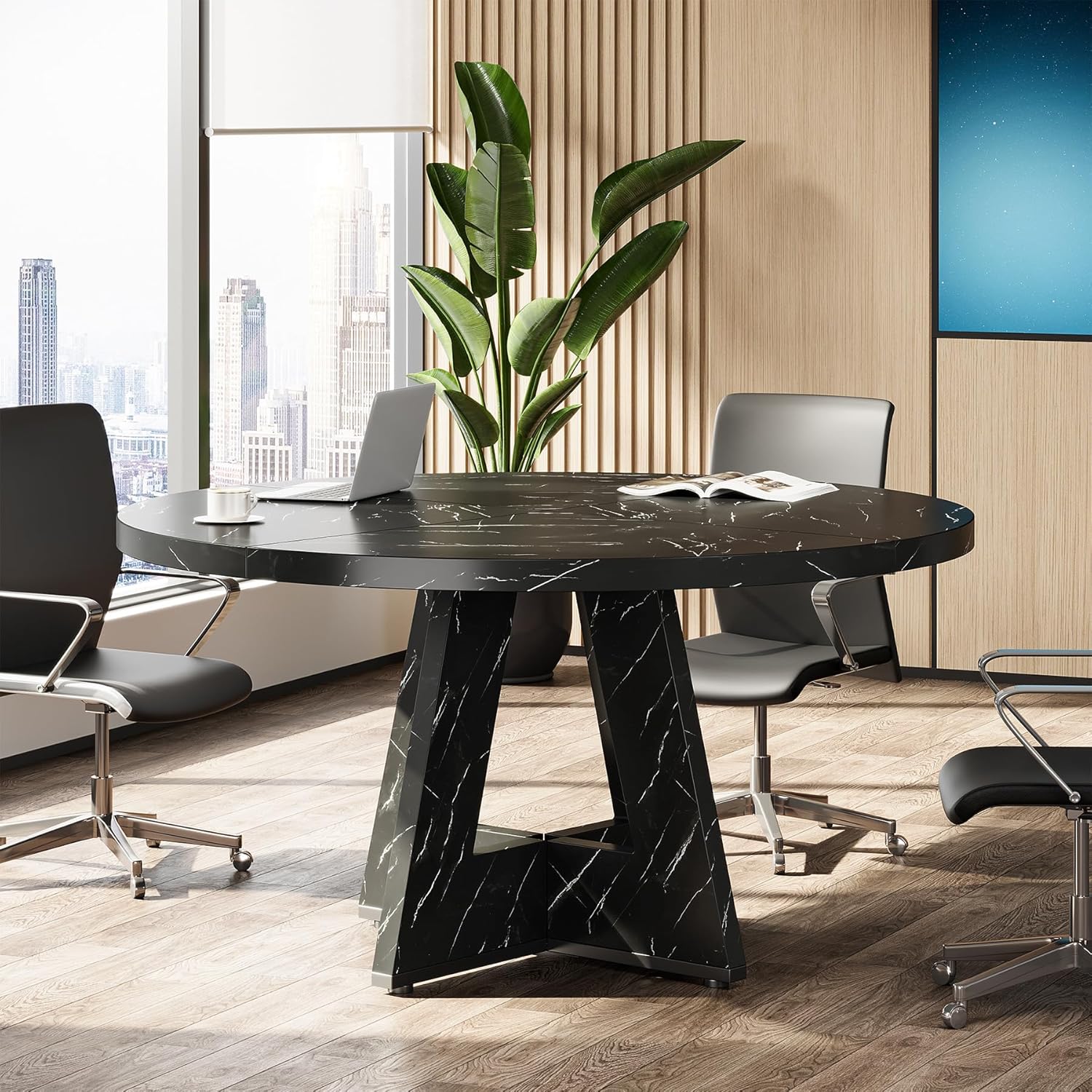 Tribesigns Faux Marble 4 person Round Conference Table 47.2 W x 29.5 H ...