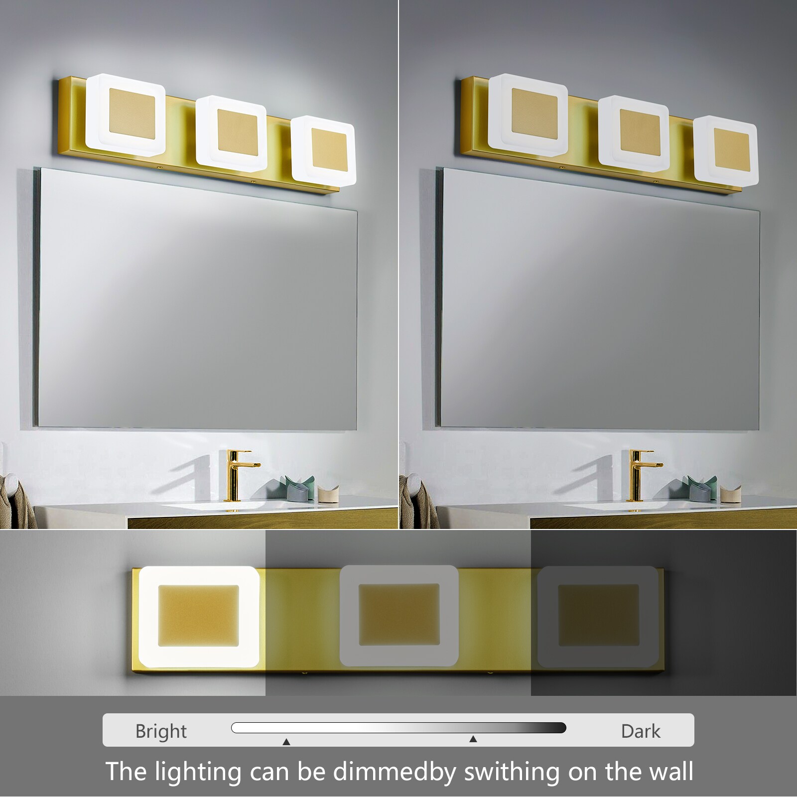 ZHLLMQ Modern 22.44 in 3-Light Gold Integrated LED Square Acrylic ...