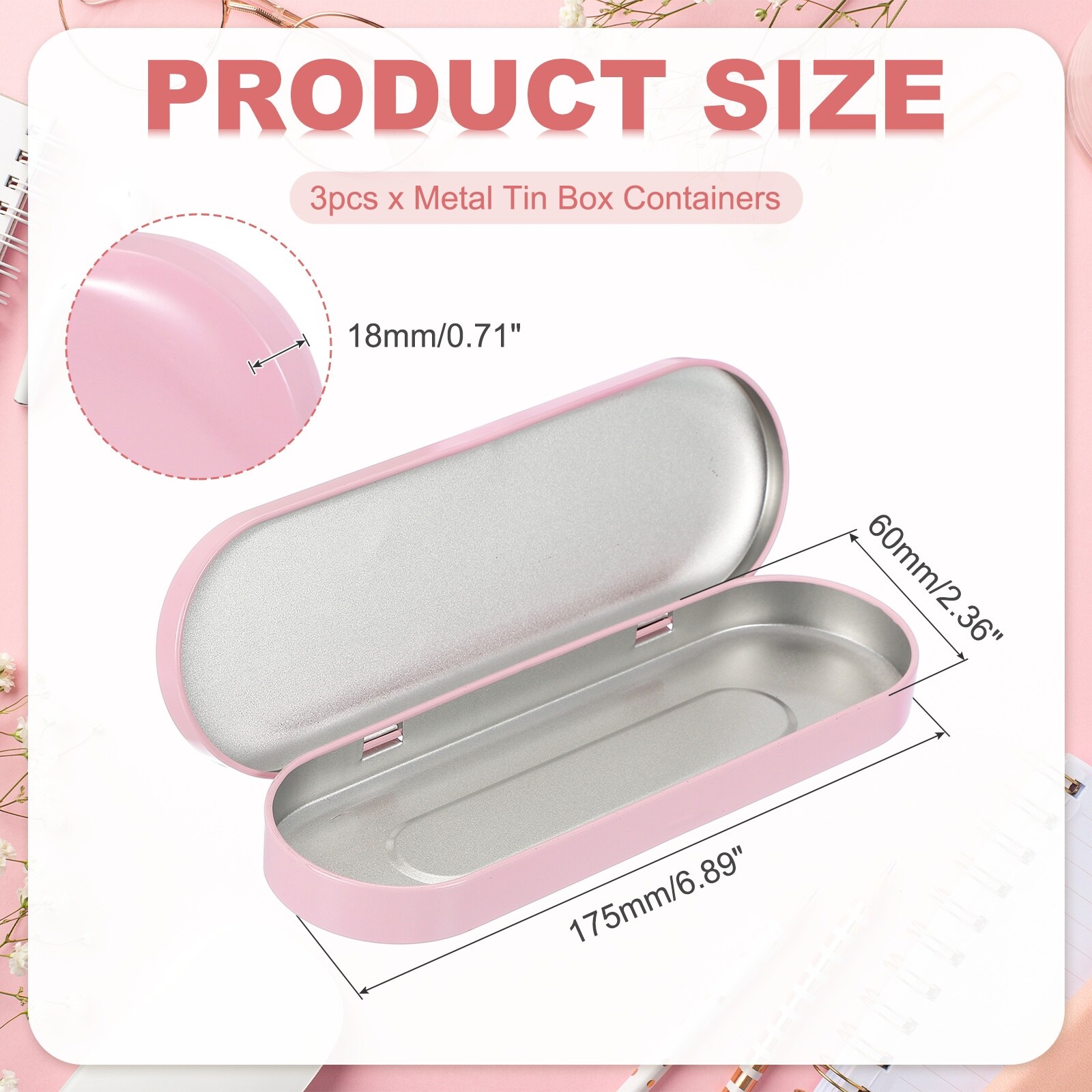 Unique Bargains 3pcs Metal Hinged Tins Box 6.9x2.4x0.7 Inch Rectangular ...