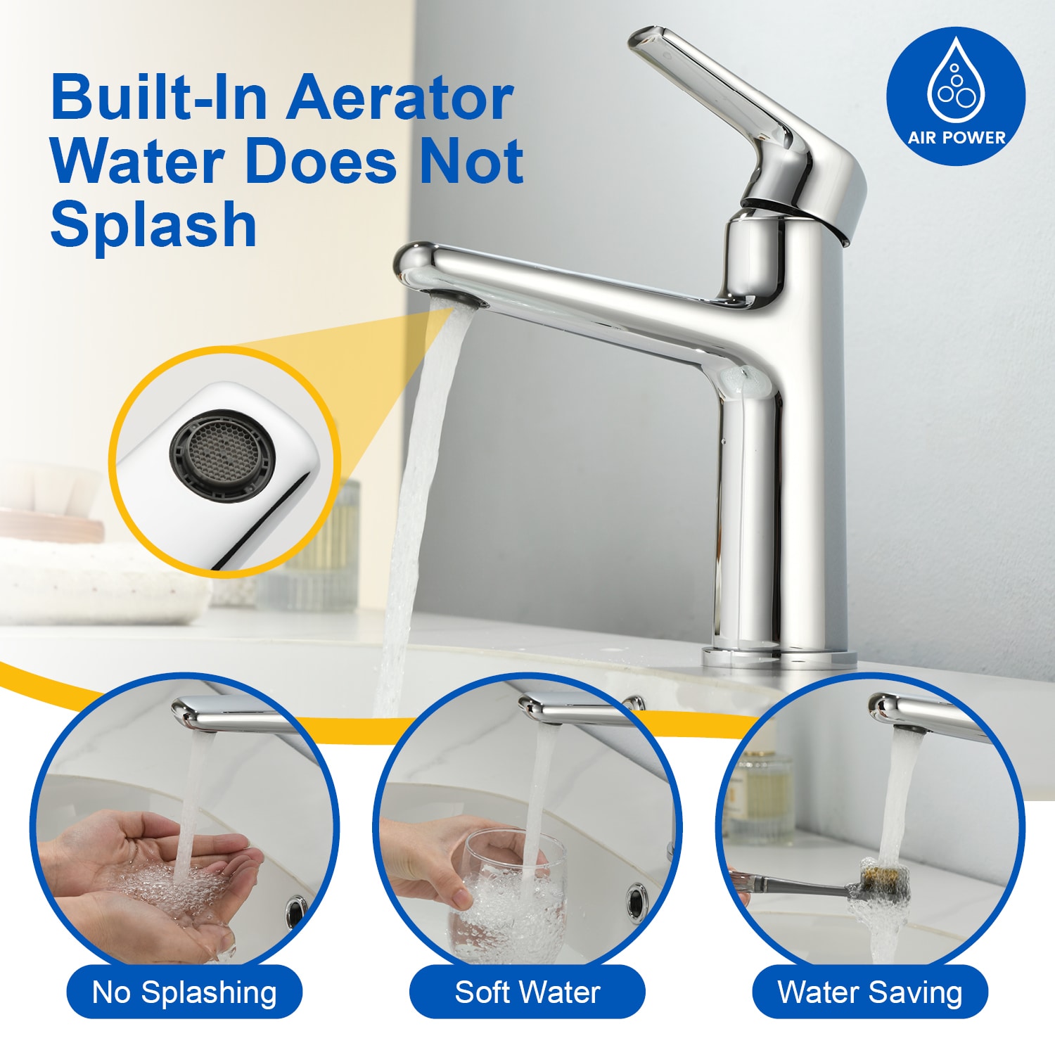 Dimakai Single Handle Brass Bathroom Faucet with Pop Up Drain and ...