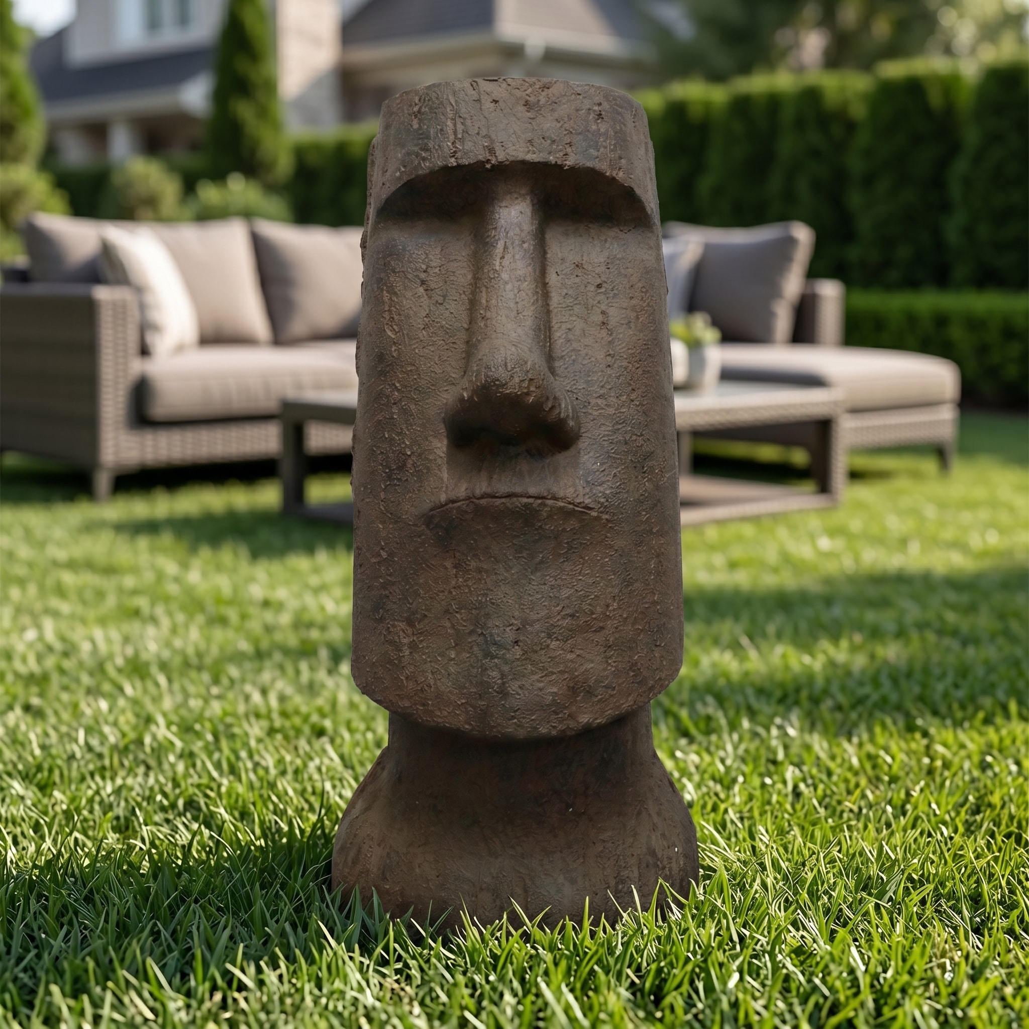 Watnature Concrete Easter Island Head Statue 35.6 Inch Tall Moai Head ...