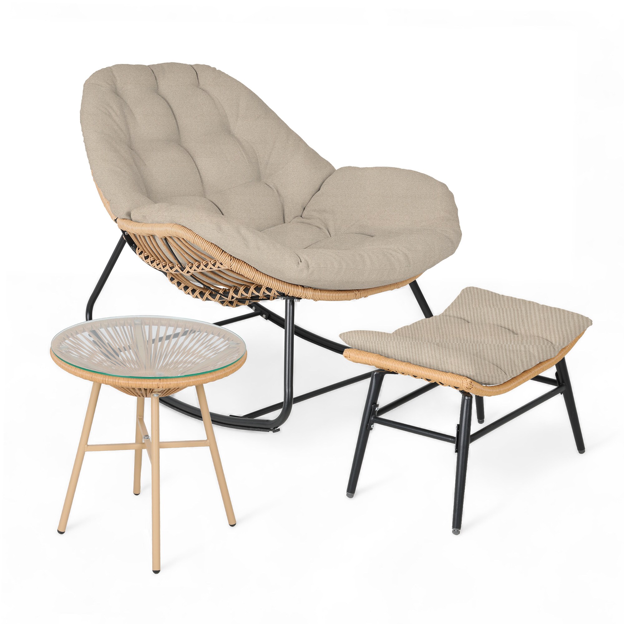 Patio Watcher Moon Rocking Chair Set of 2 Wicker Yellow Stainless Steel ...