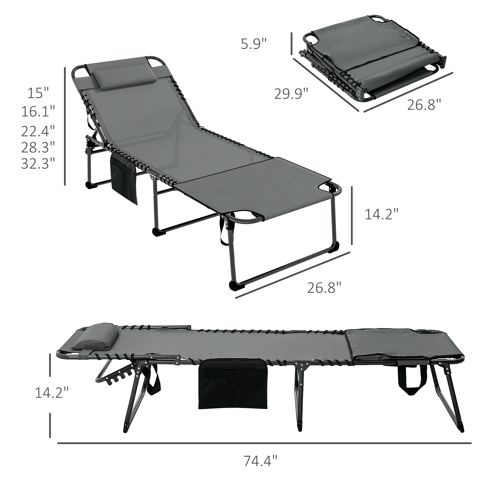 LOVMOR Gray Steel Frame Lounge Chair Recliner 5 Adjustable Positions ...